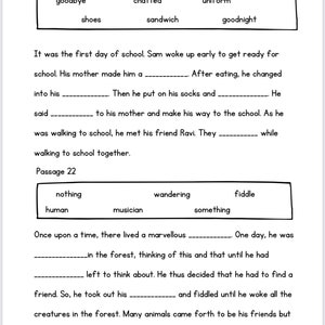 24 Printable Cloze Passage Practices for Grade 1/primary 1 Students. - Etsy