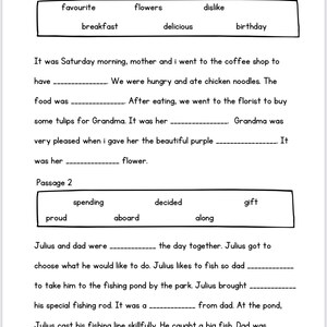 24 Printable Cloze Passage Practices for Grade 1/primary 1 Students. - Etsy