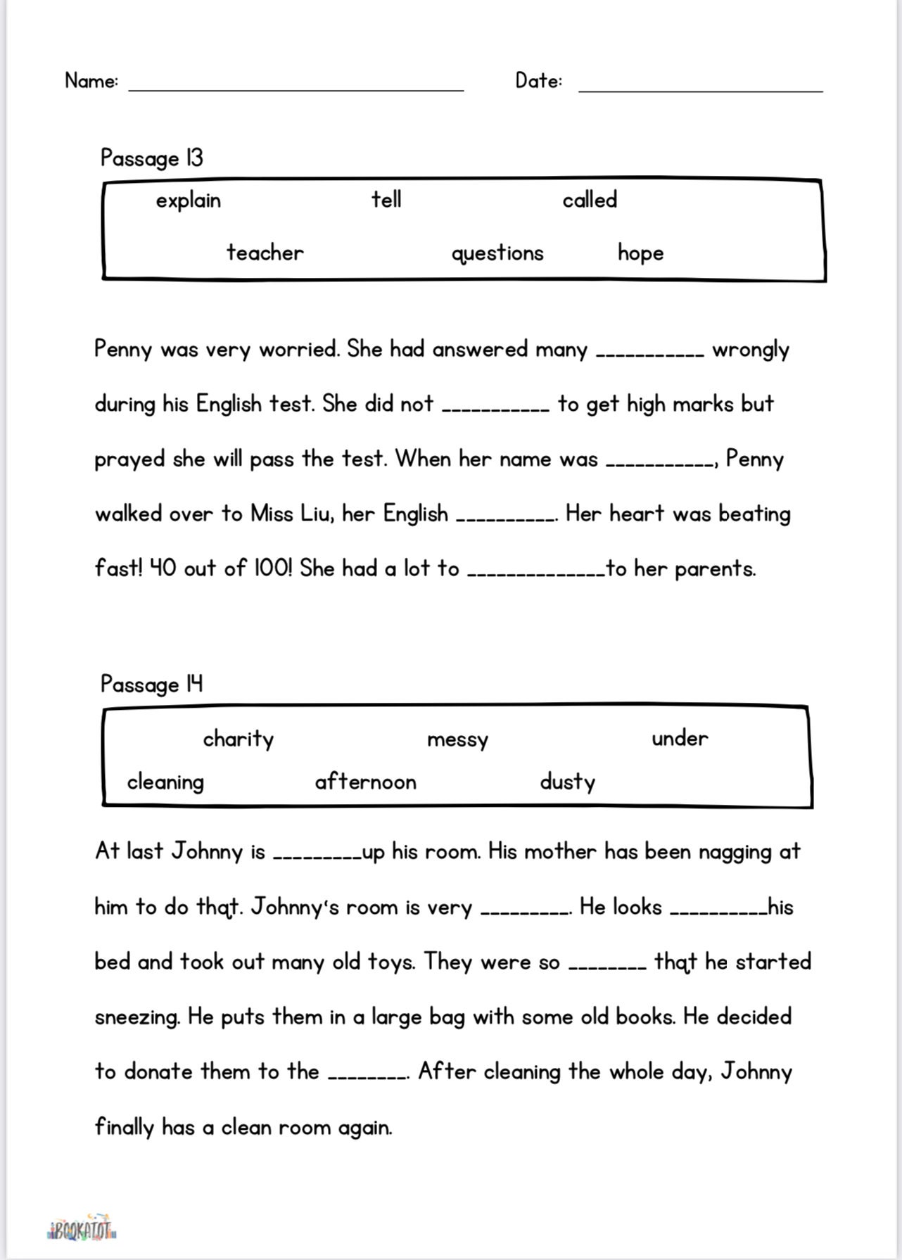 24 Printable Cloze Passage Practices for Grade 1/primary 1 Students. - Etsy