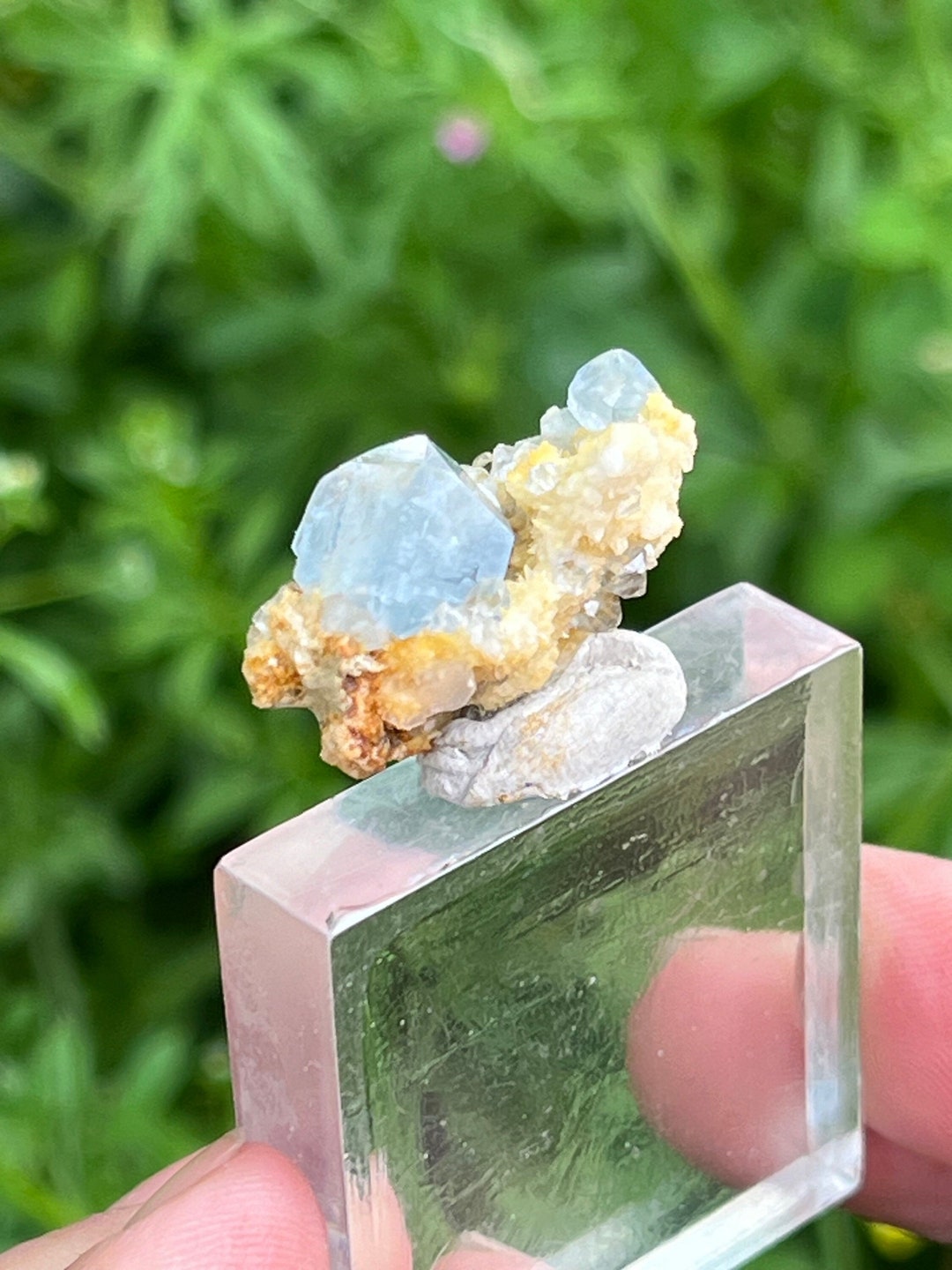 Raw Terminated Celestine Crystal Clusters With Calcite on Matrix, Sky ...