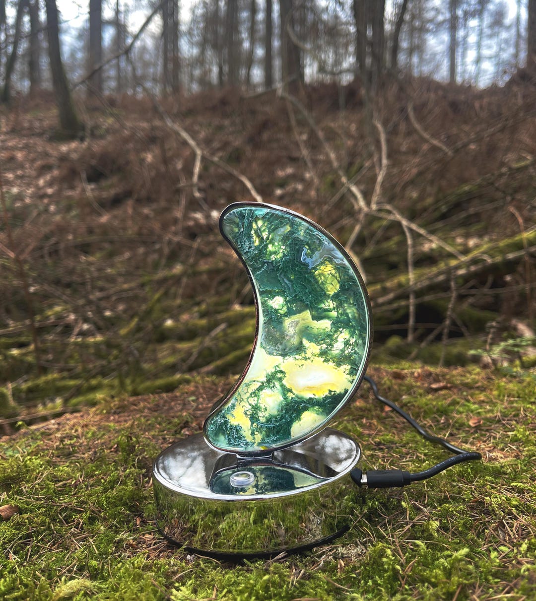 USB Moss Agate Crystal Moon Shaped Lamp Healing Night Light - Etsy