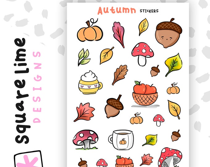 Autumn Themed Doodle Stickers - Fall Season Stickers - Planner and ...