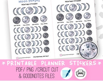 Kawaii Moon Phases, Printable Planner Stickers - Etsy