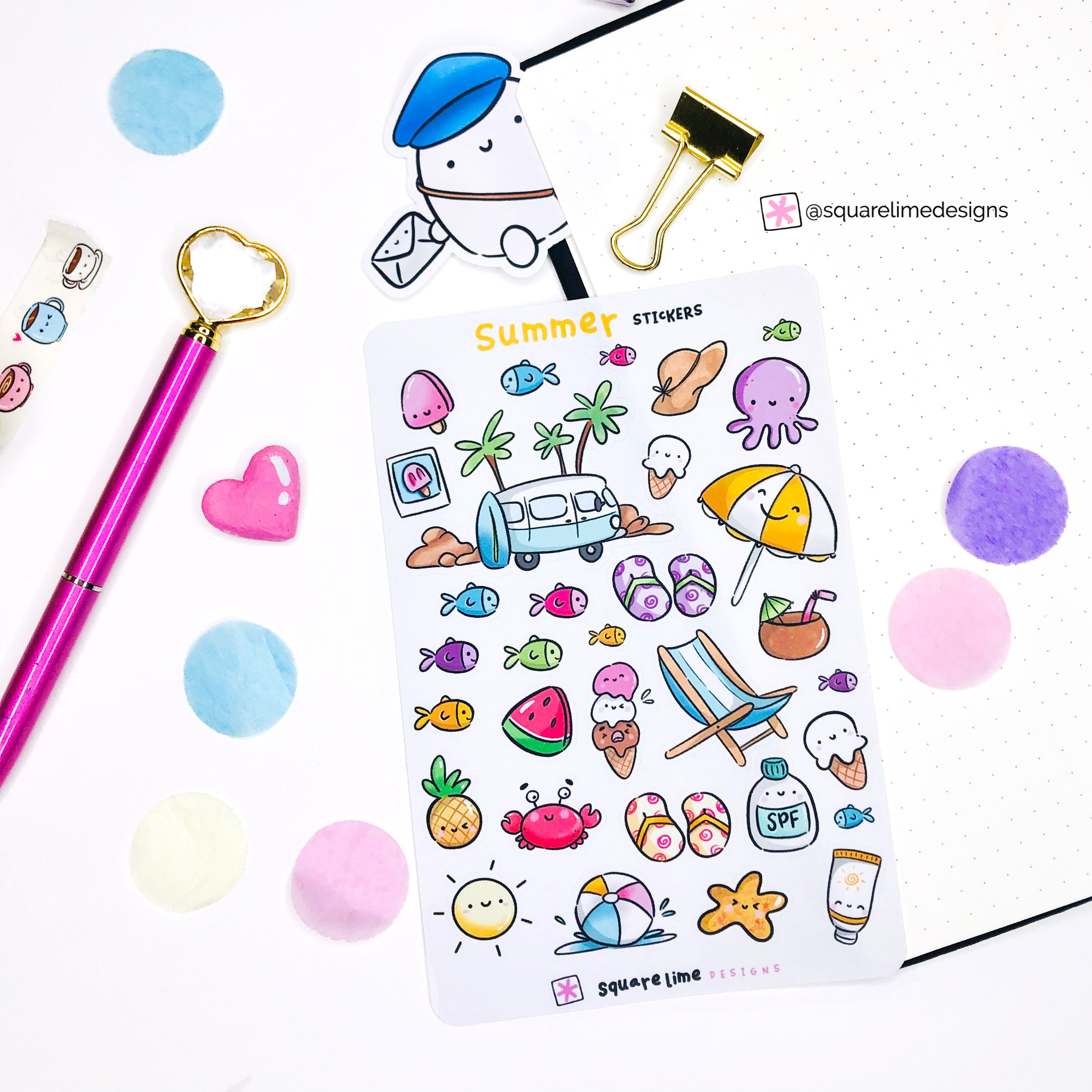 Summer Themed Doodles Printable Stickers Digital Stickers - Etsy