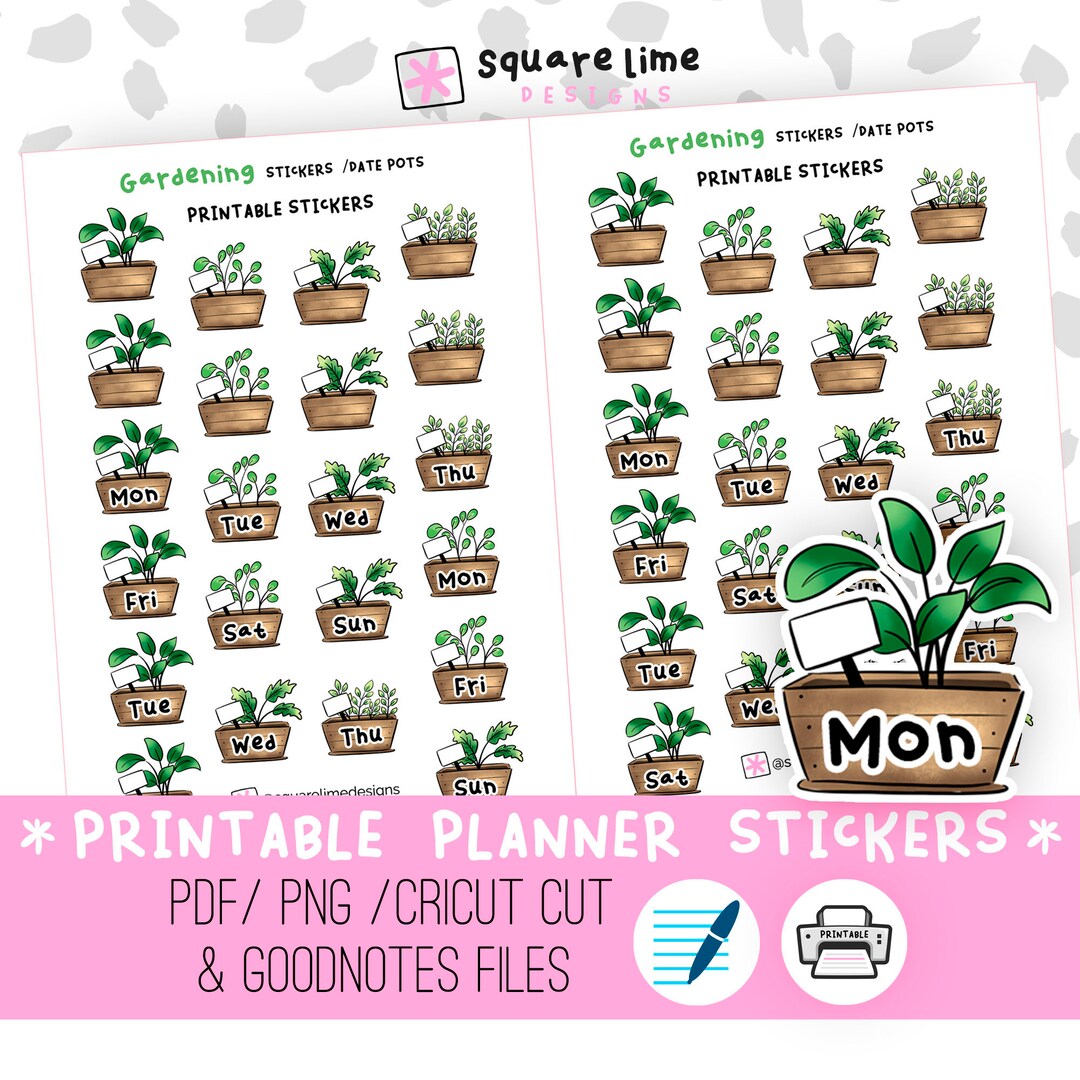 Gardening Date Pots Stickers, Day Stickers, Printable Planner Stickers ...