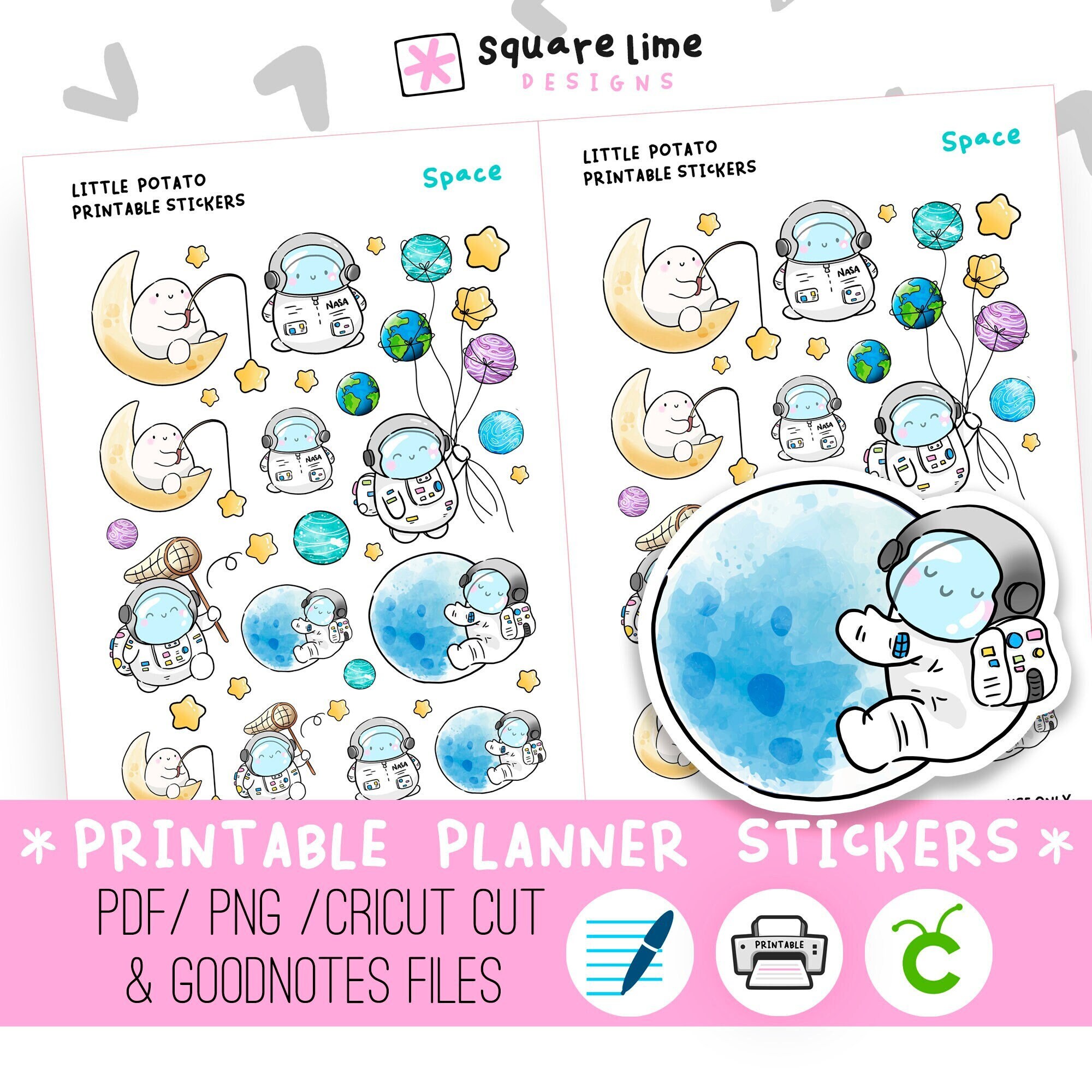 Space - Printable Stickers featuring Little Potato — Square Lime Designs