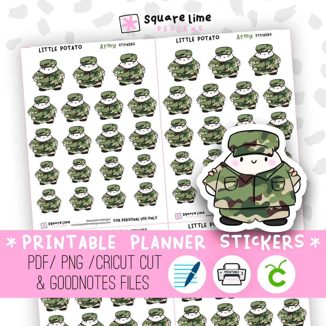 Army Printable Stickers Featuring Little Potato Digital Stickers PNG ...