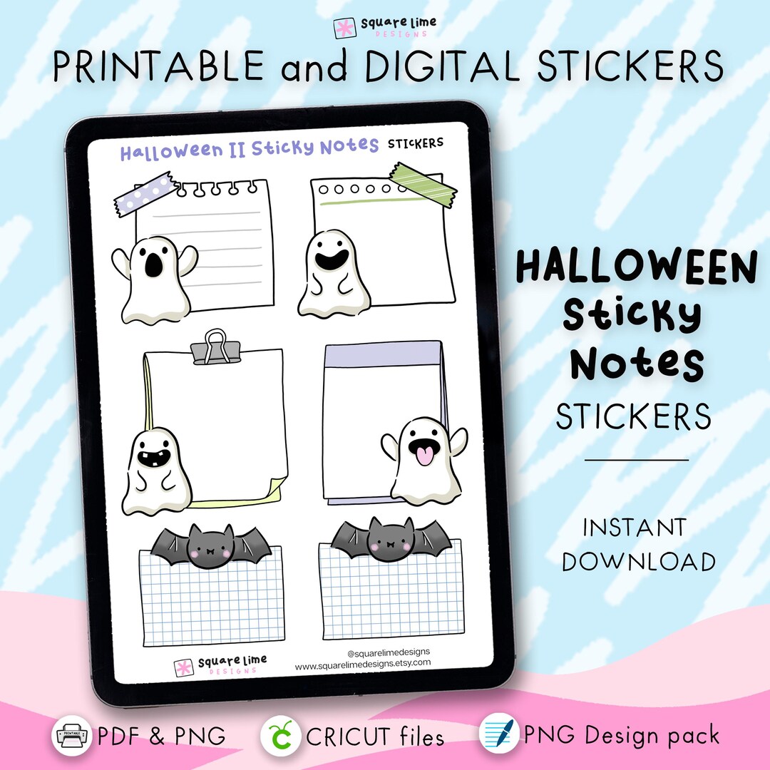 Halloween Sticky Notes - Printable and Digital Stickers - PDF, PNG ...