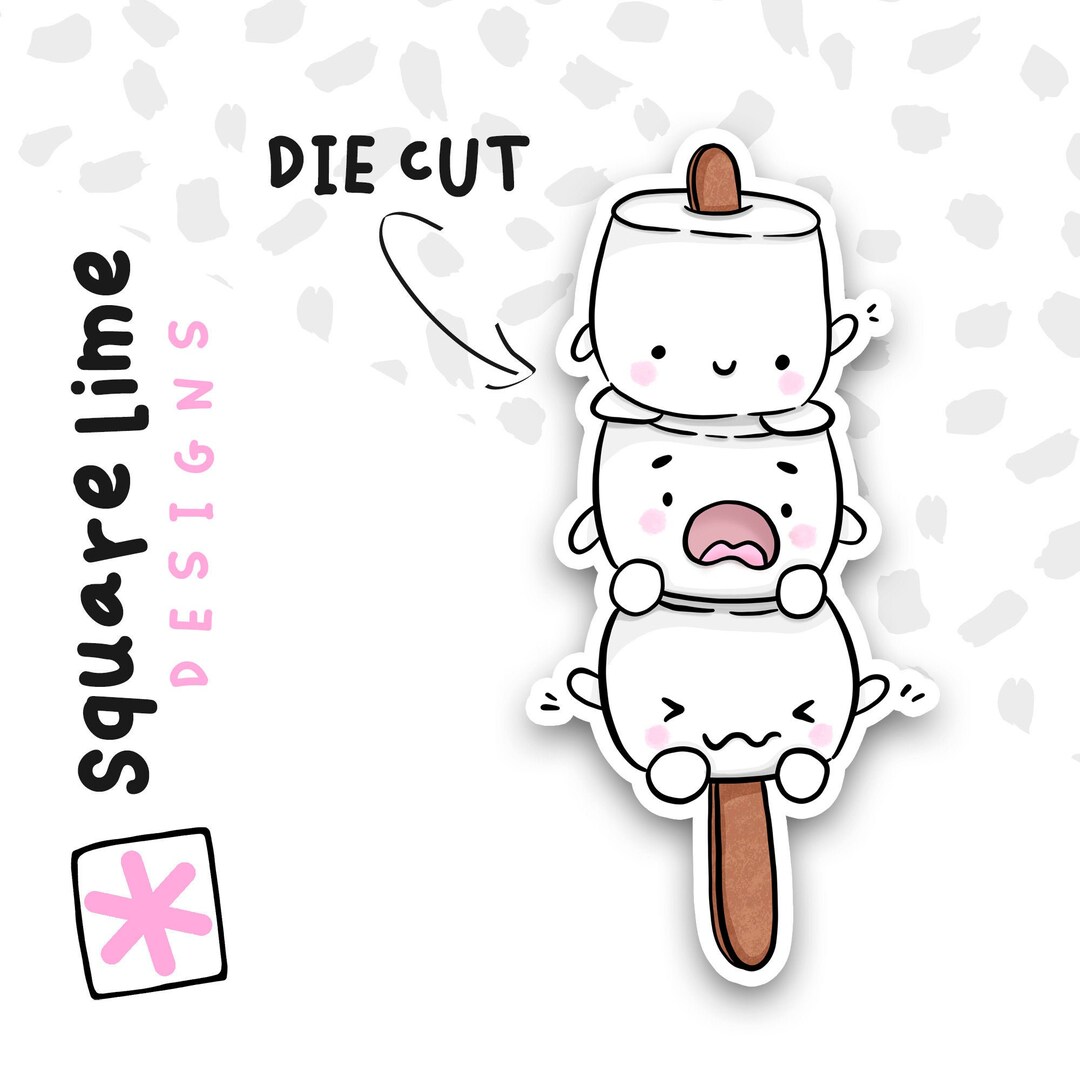 Marshmallows Die Cut Stickers, Marshmallow Kebab Sticker, Planner ...