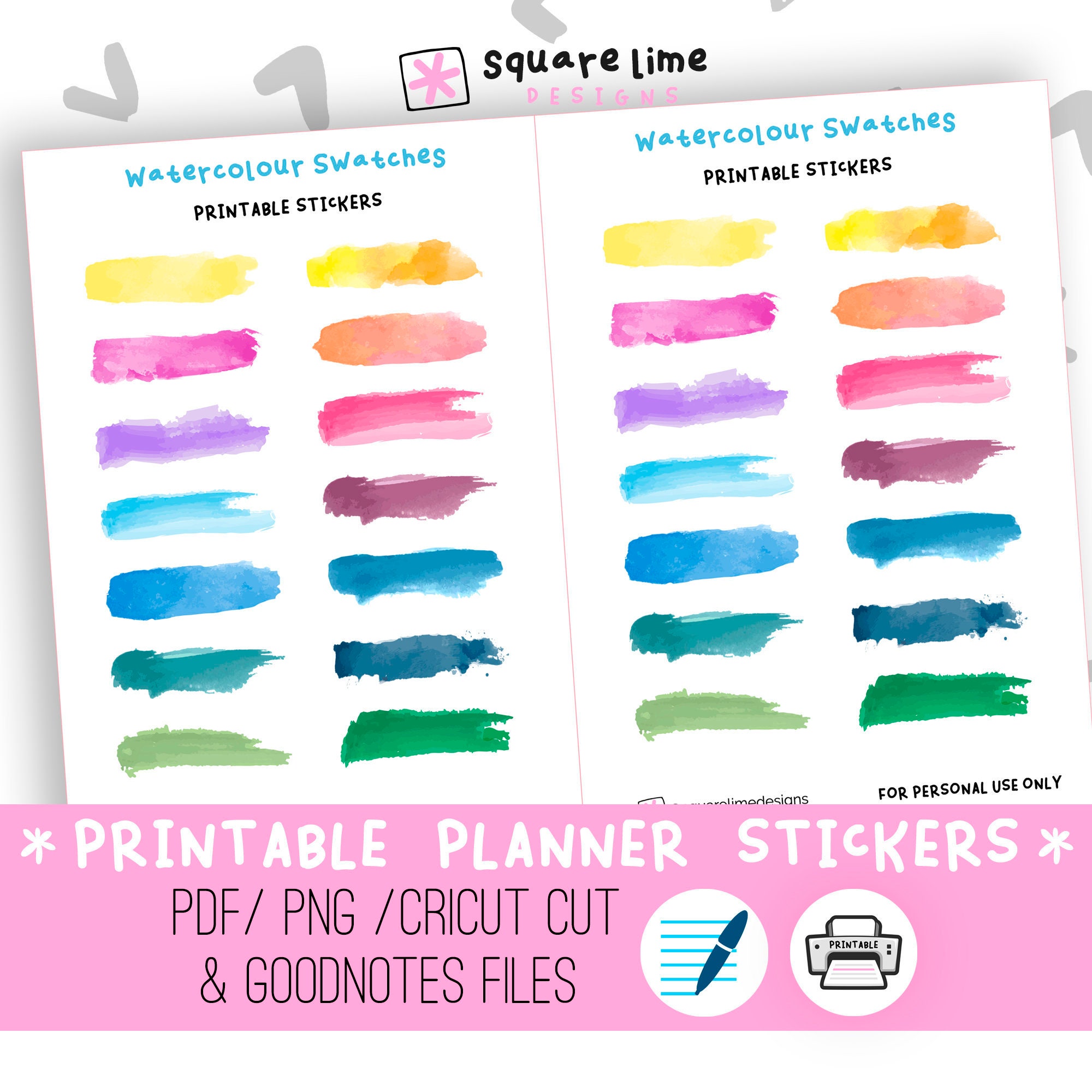 Watercolour Swatches - Printable Stickers — Square Lime Designs