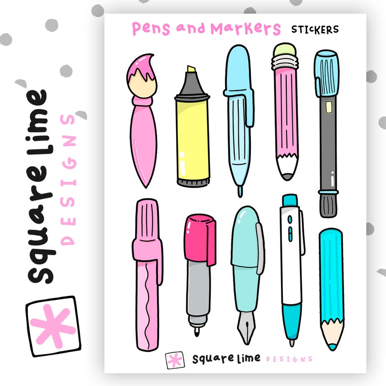 Pens and Markers Stickers Stationery Stickers Planner and | Etsy