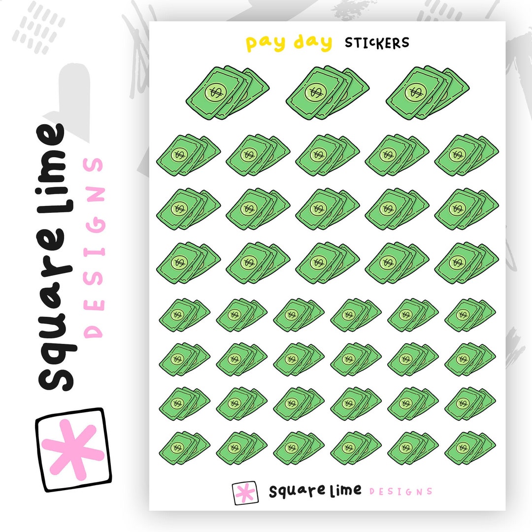 Pay Day Stickers Money Stickers Bullet Journal Stickers Square Lime ...