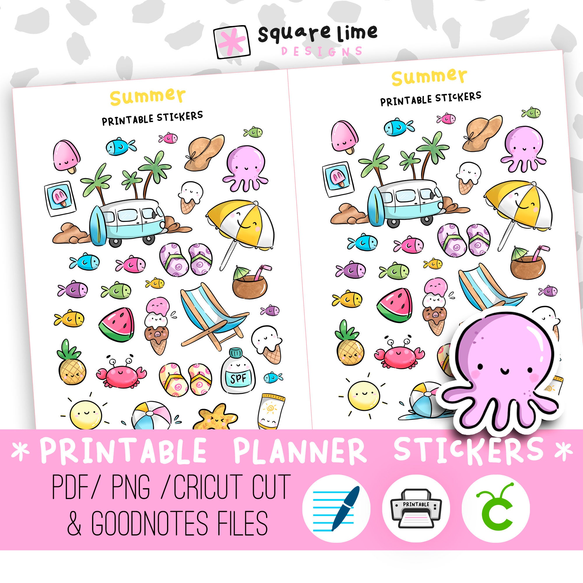 Summer Doodles Printable Stickers — Square Lime Designs
