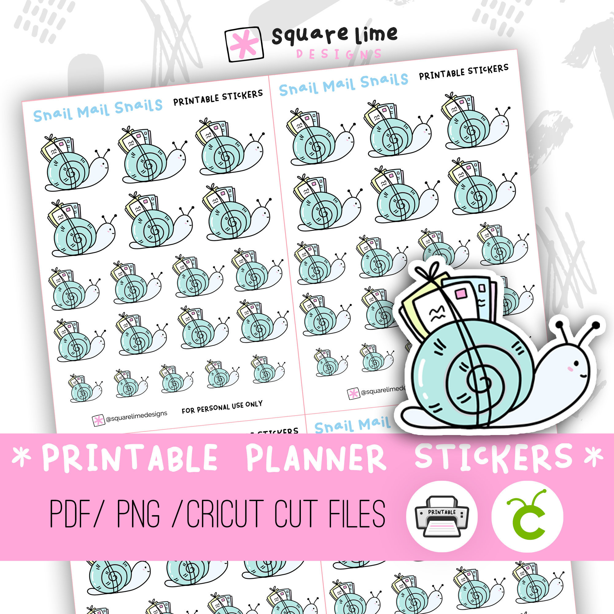 Snail Mail Snails Printable Stickers Digital Stickers PNG | Etsy