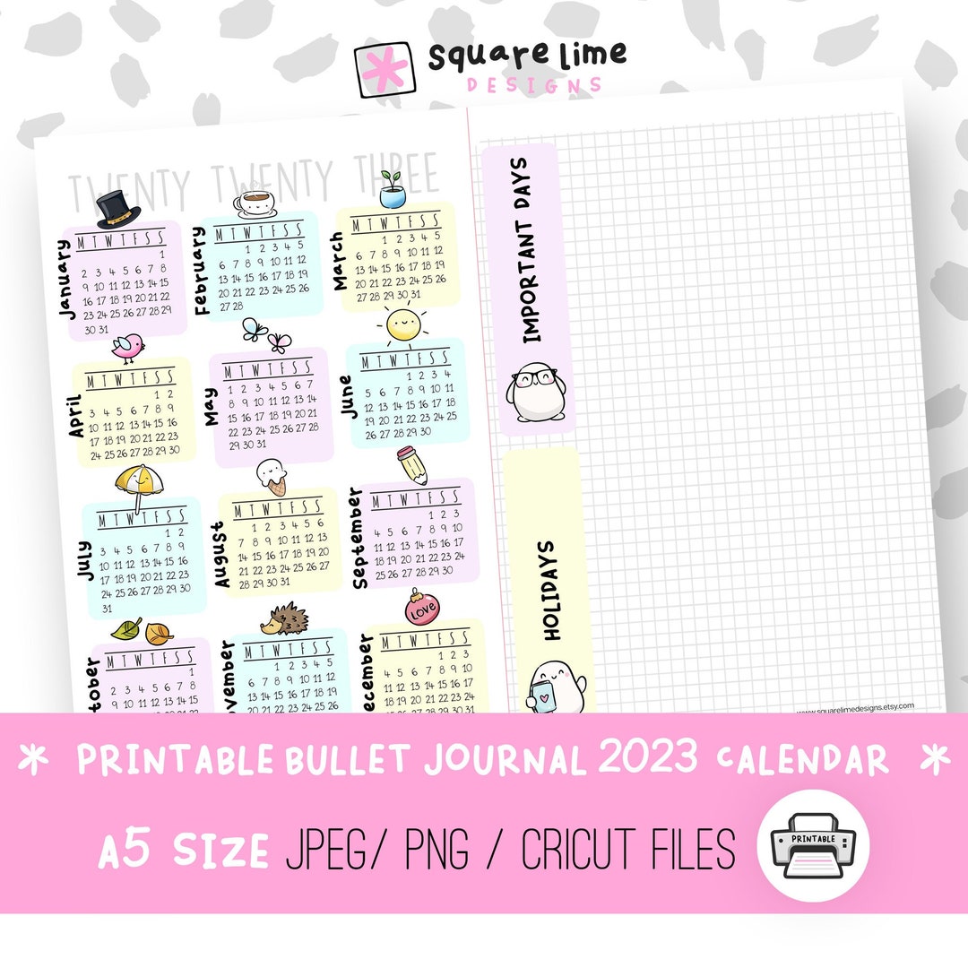 2023 Printable Calendar Sticker Page for Your Bullet Journal Planner 2 ...