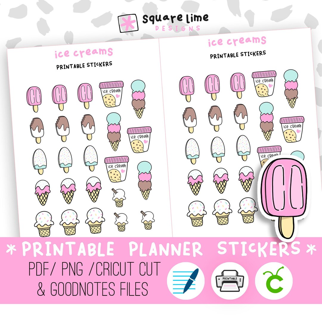 Ice Creams Stickers, Ice-cream Cone, Dessert Stickers, Printable ...