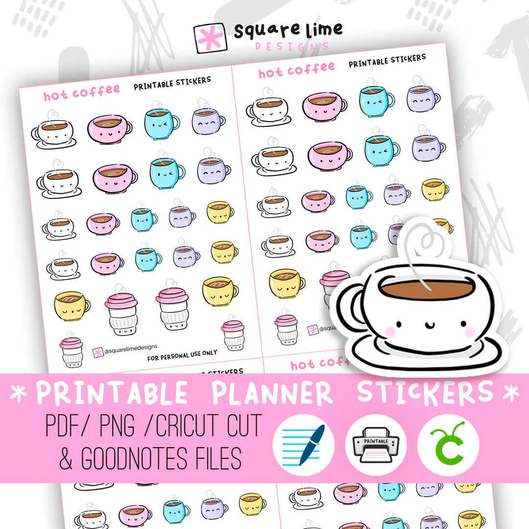 Hot Coffee Printable Stickers - Digital Stickers - PNG, Cricut and ...