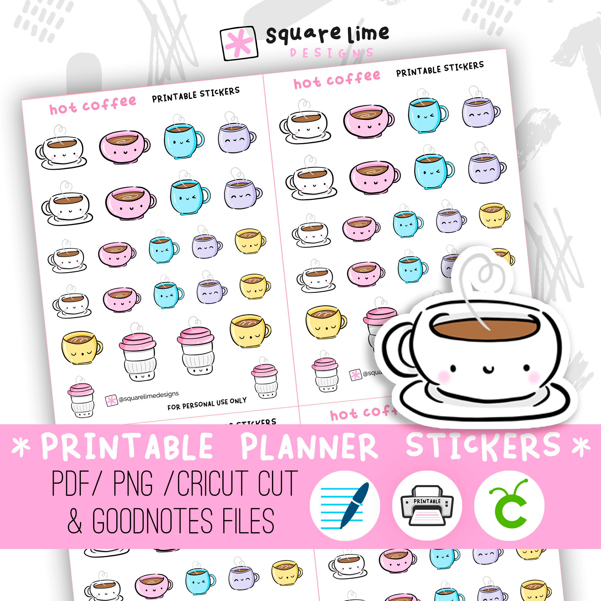 HOT COFFEE - Printable Stickers — Square Lime Designs