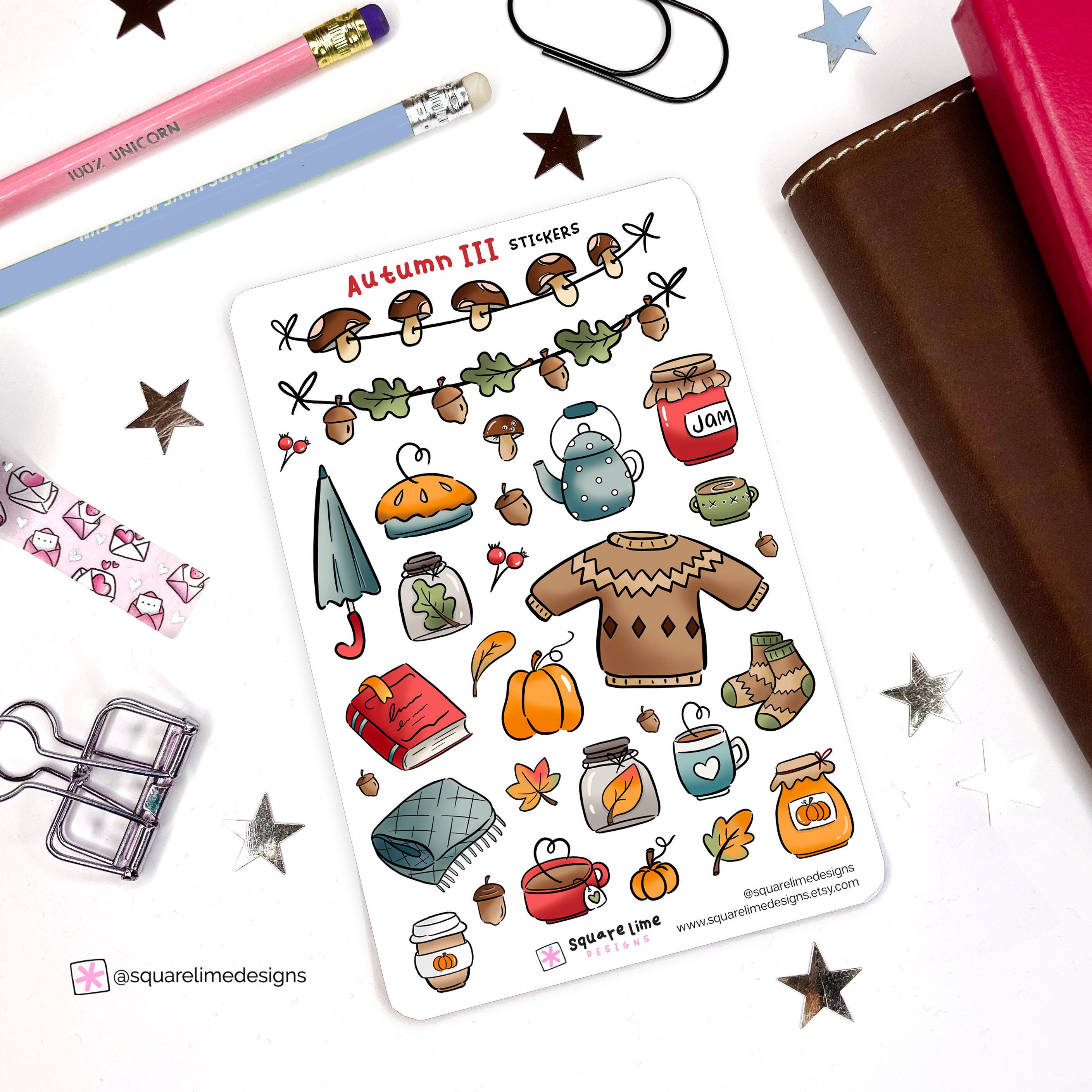 Autumn III Doodles Printable Stickers — Square Lime Designs