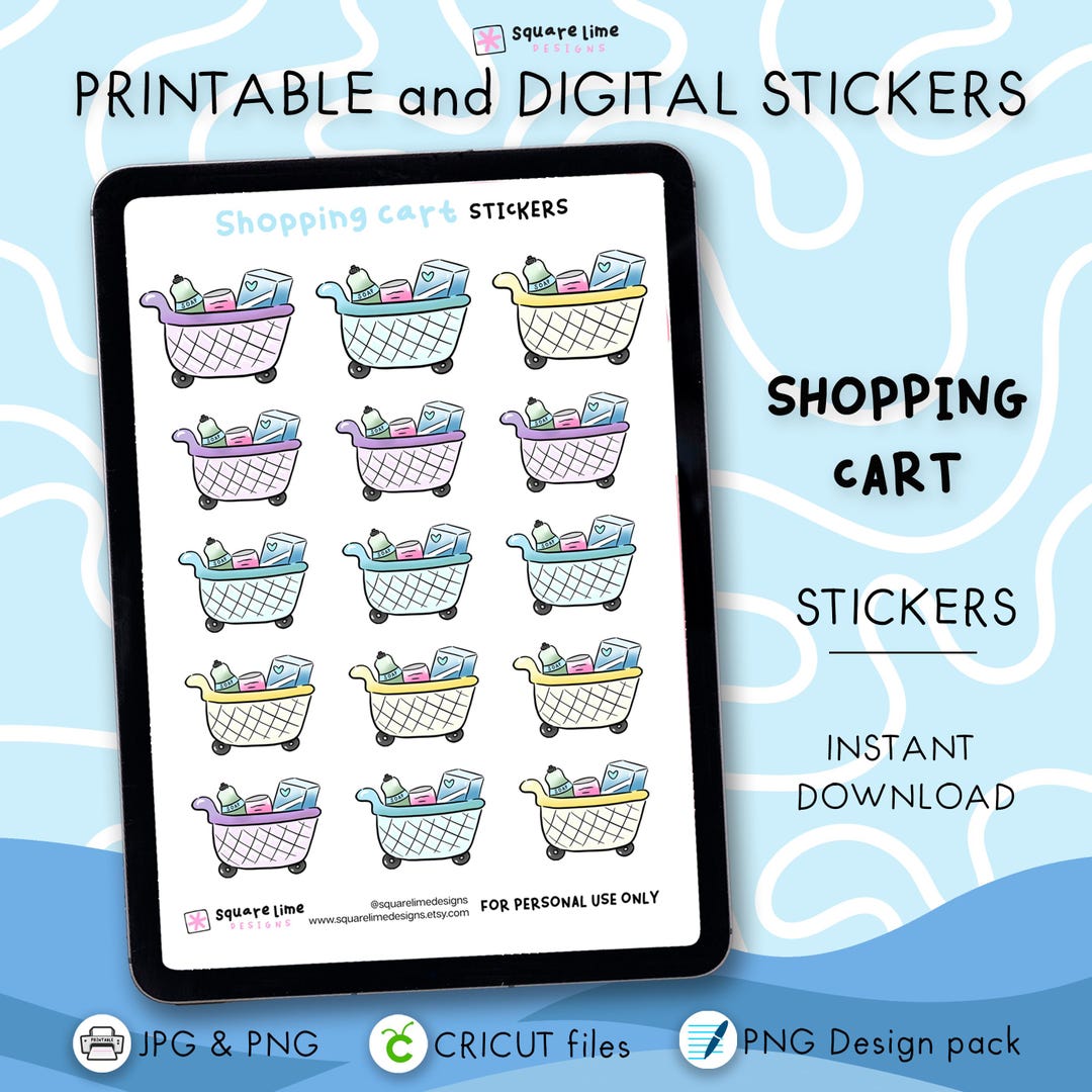 Shopping Cart Stickers – Groceries Doodles - Printable and Digital ...