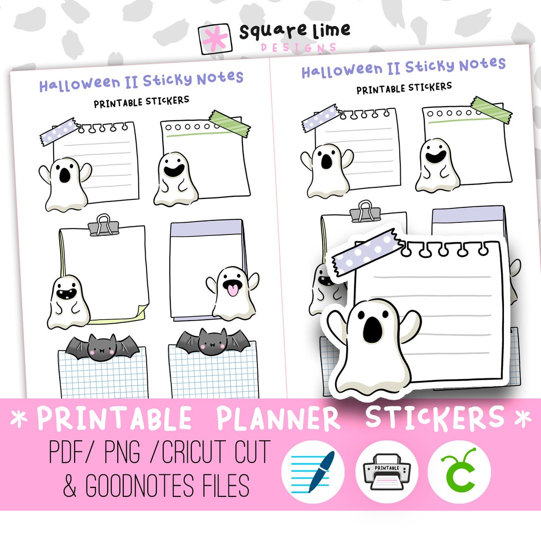 Sticky Notes Printable Stickers 13 With Halloween Doodles Digital ...