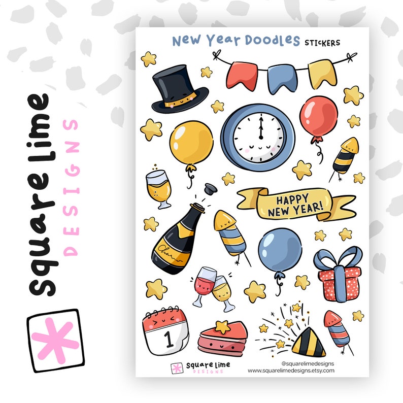 New Year Themed Doodle Stickers New Year Celebration - Etsy