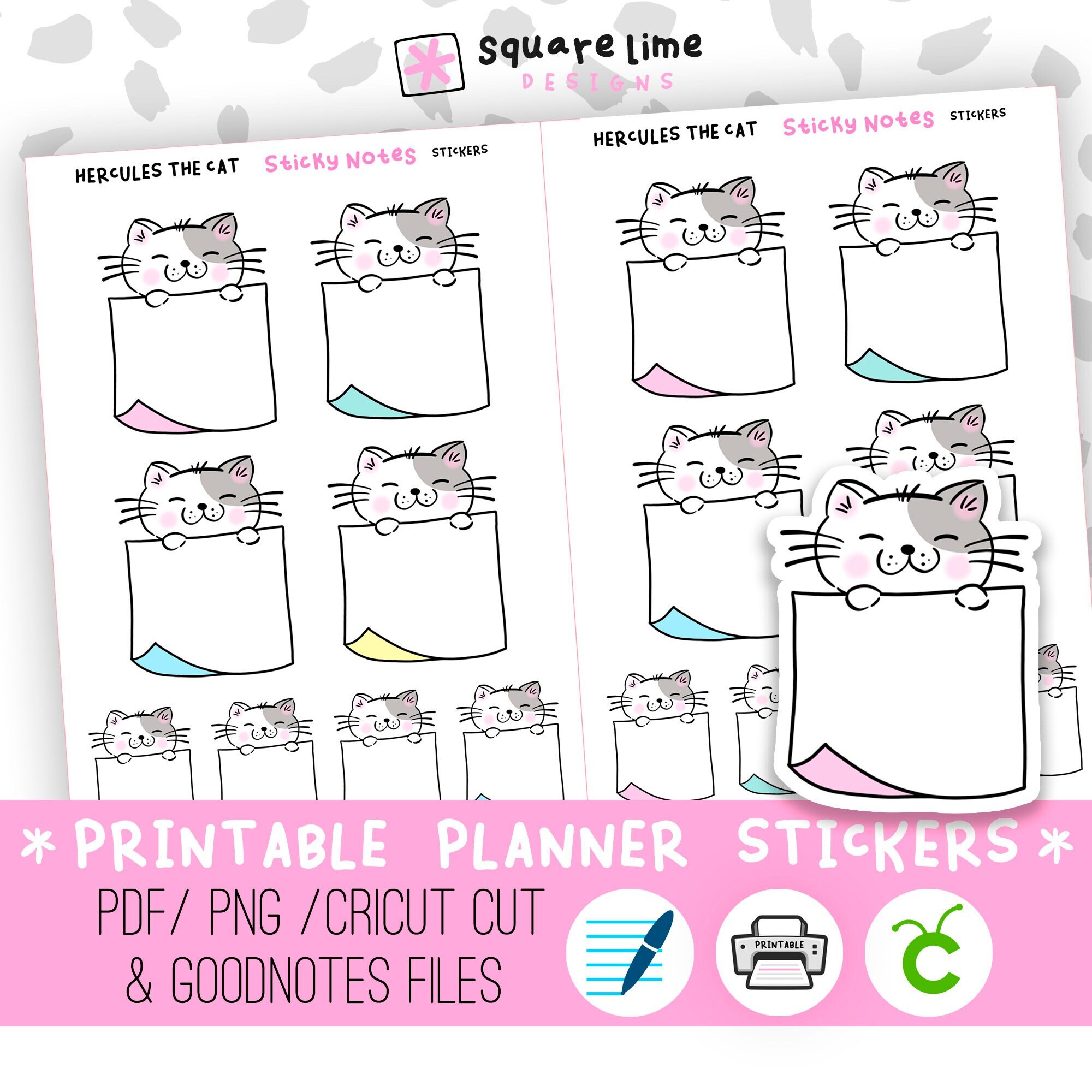 STICKY NOTES featuring Hercules The Cat - Printable Stickers — Square ...