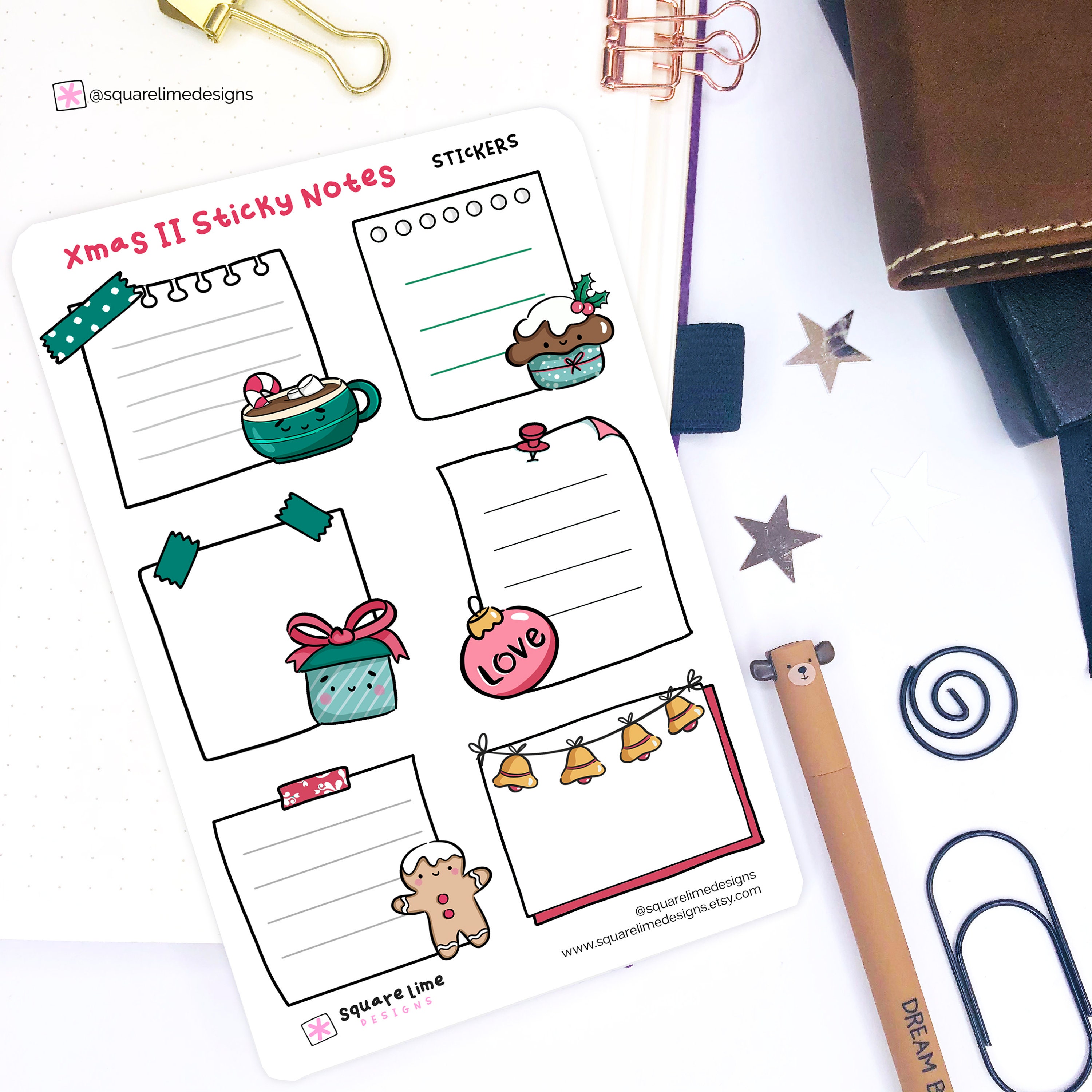 Sticky Notes Printable Stickers with Christmas Doodles #15 — Square ...
