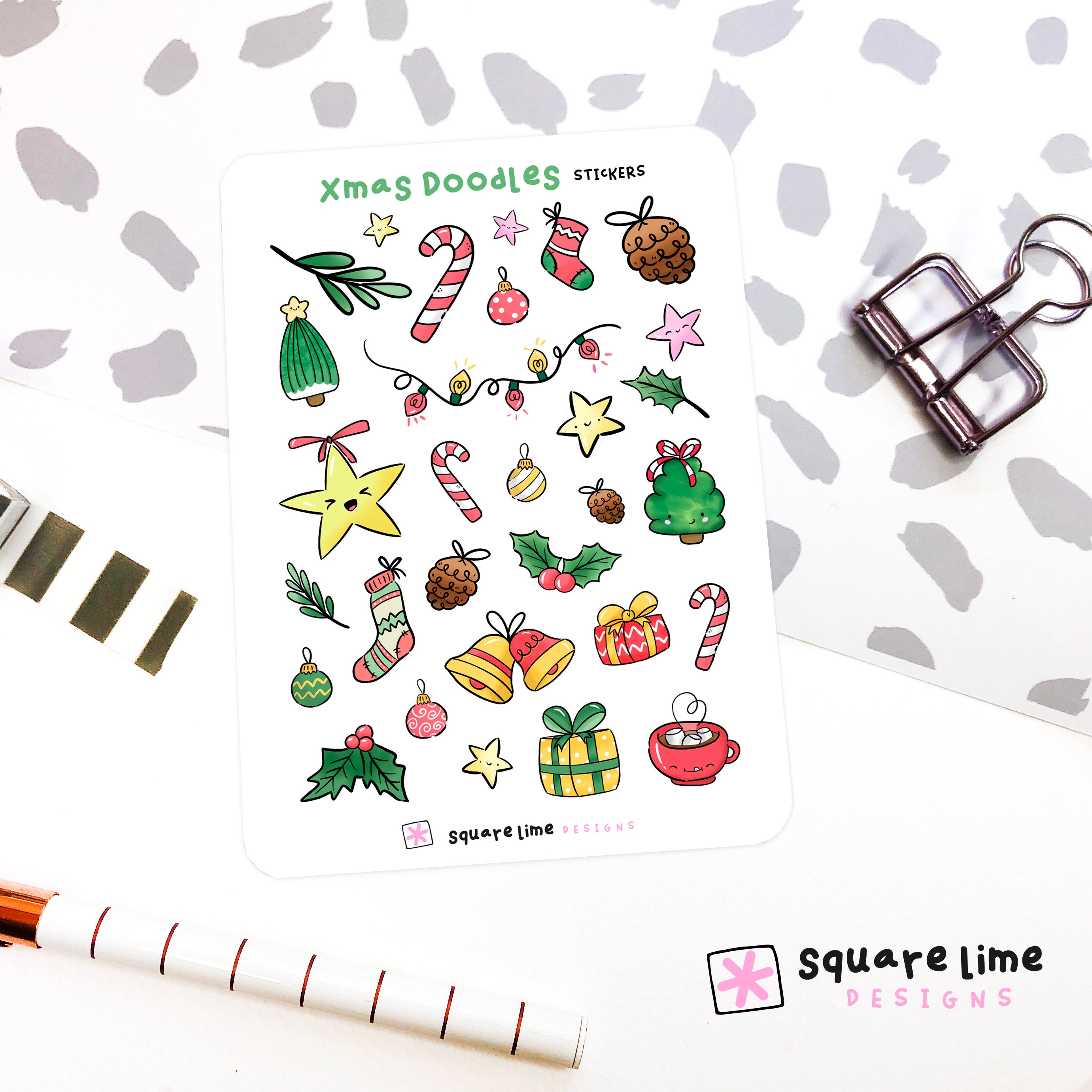 Christmas Doodles Printable Stickers — Square Lime Designs