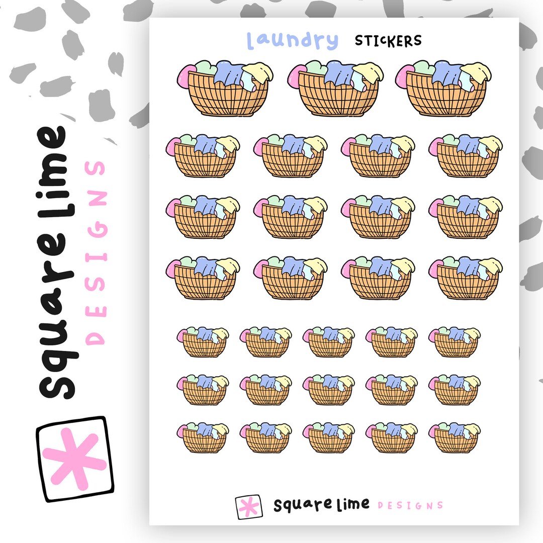 Laundry Stickers Housework Stickers Bullet Journal Stickers Square Lime ...