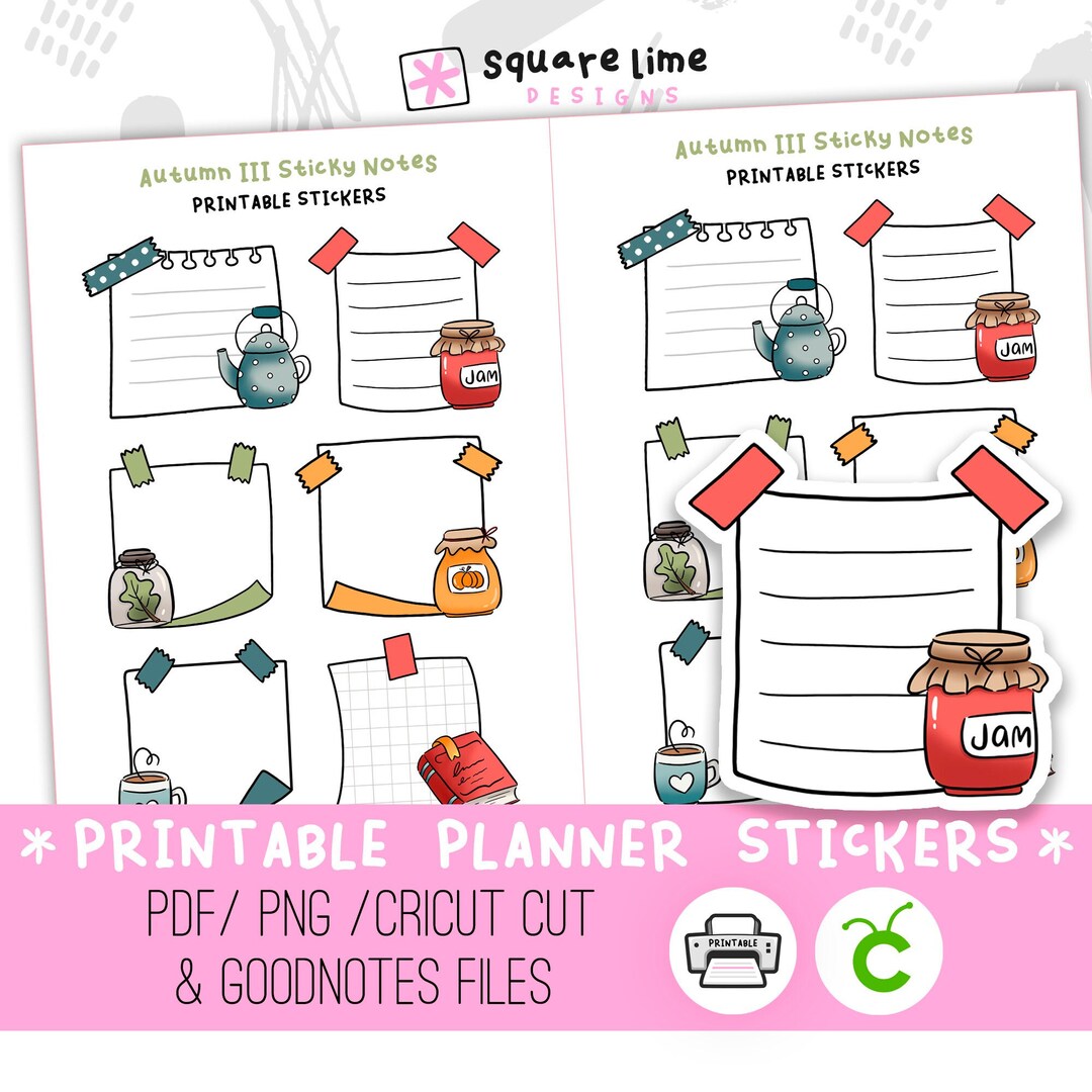 Autumn III Sticky Notes Printable Stickers - Fall Stickers - Digital ...