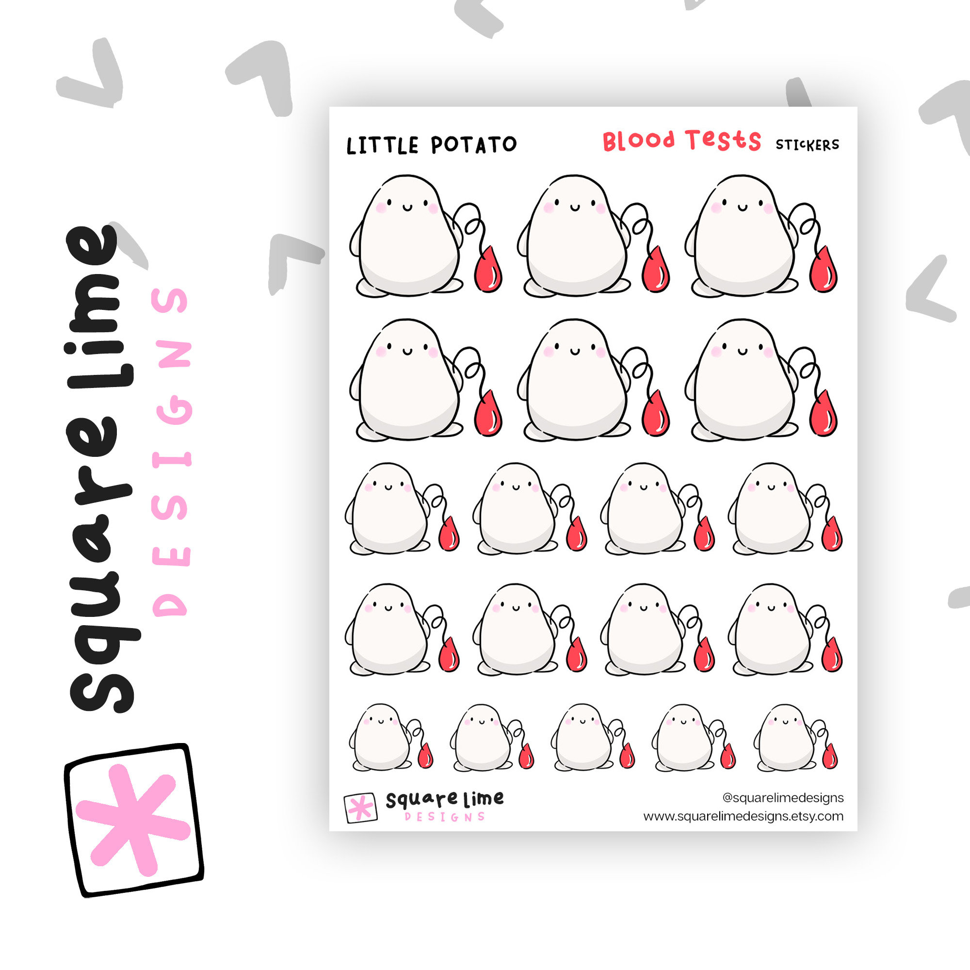 Blood Test - Printable Stickers featuring Little Potato — Square Lime ...