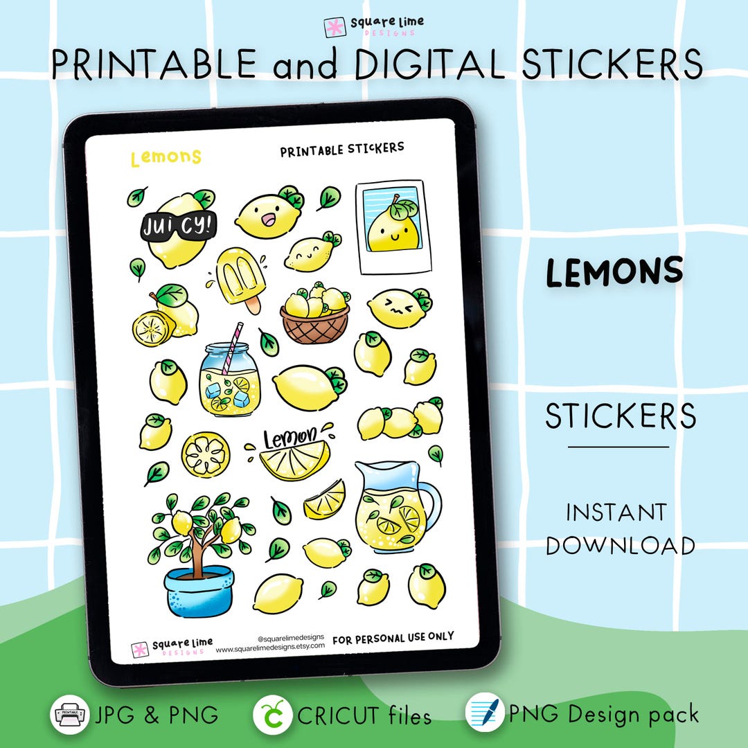 Lemon Stickers – Fruit Doodles - Printable and Digital Stickers – JPG ...