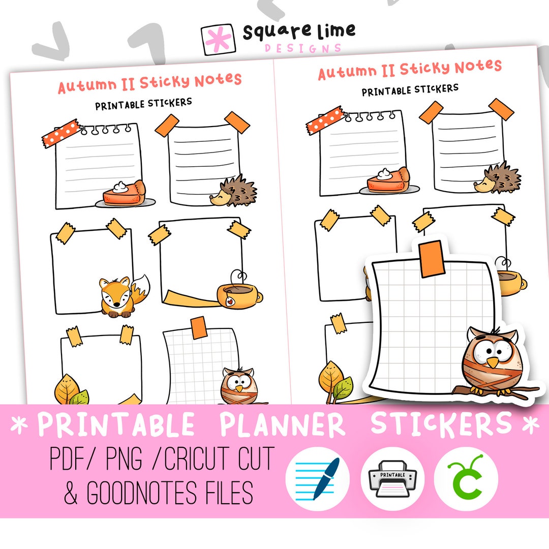 Sticky Notes Printable Stickers #12 With Autumn Doodles - Digital ...