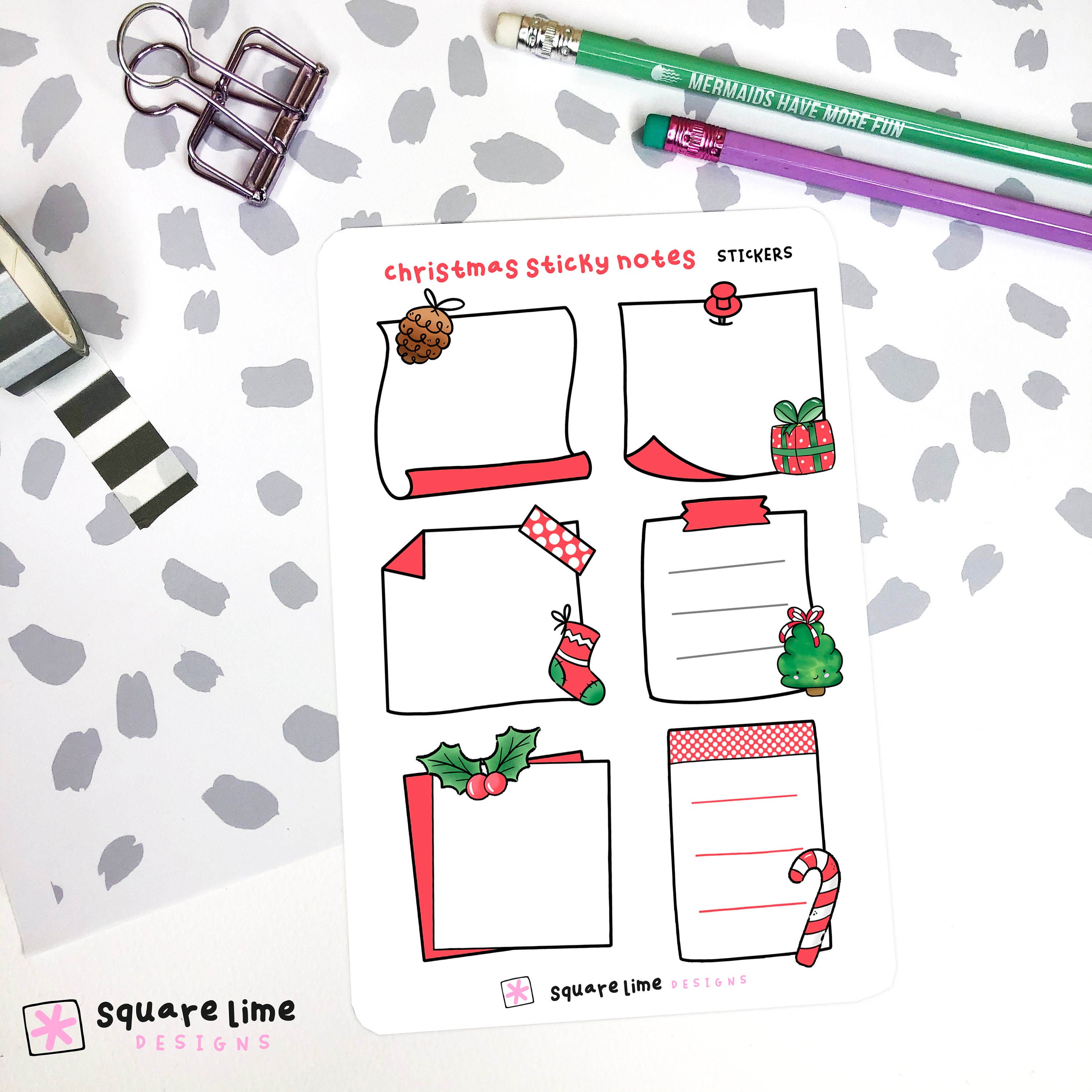 Sticky Notes Printable Stickers with Christmas Doodles - Digital ...