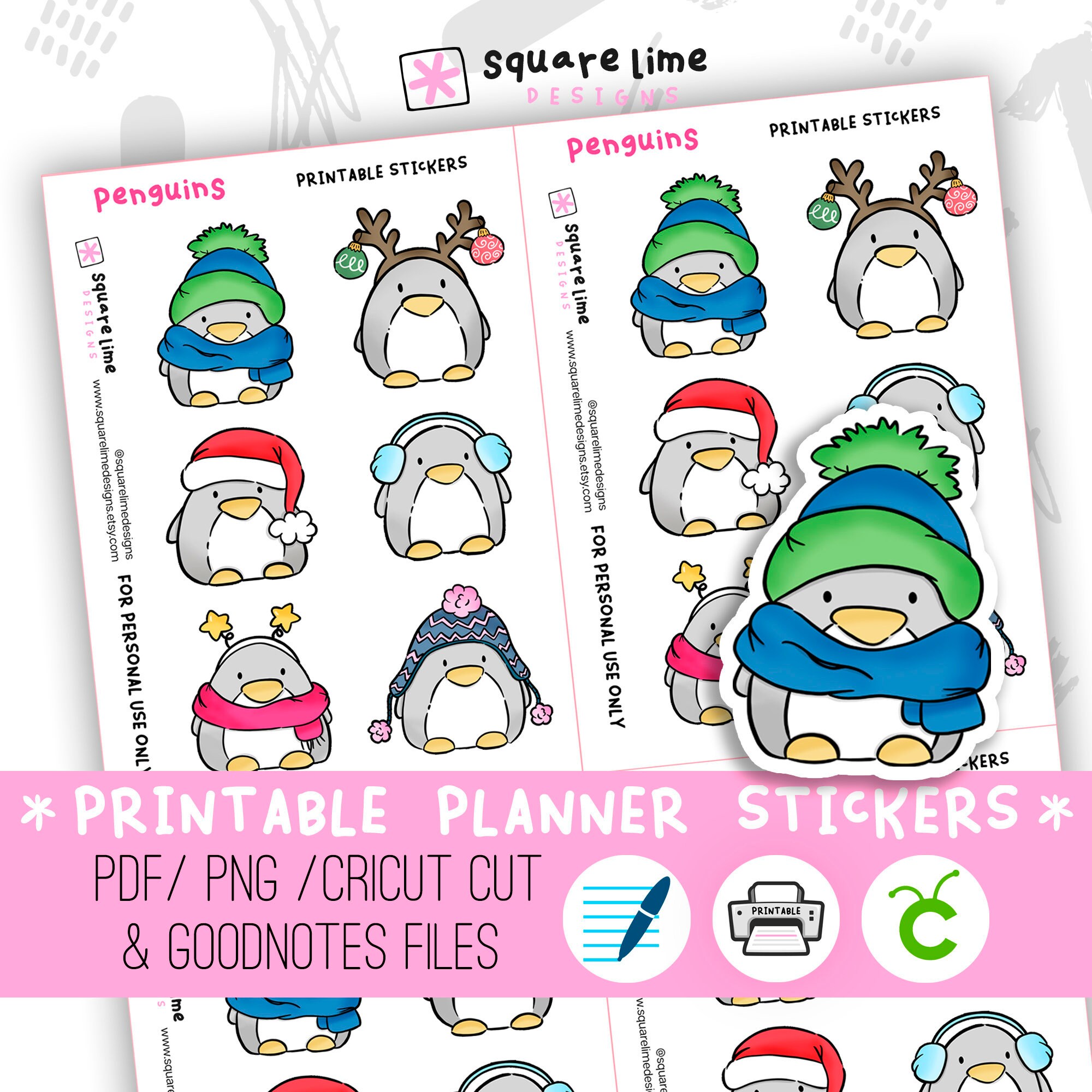 Penguins Printable Stickers - Christmas Digital Stickers - PNG, Cricut ...