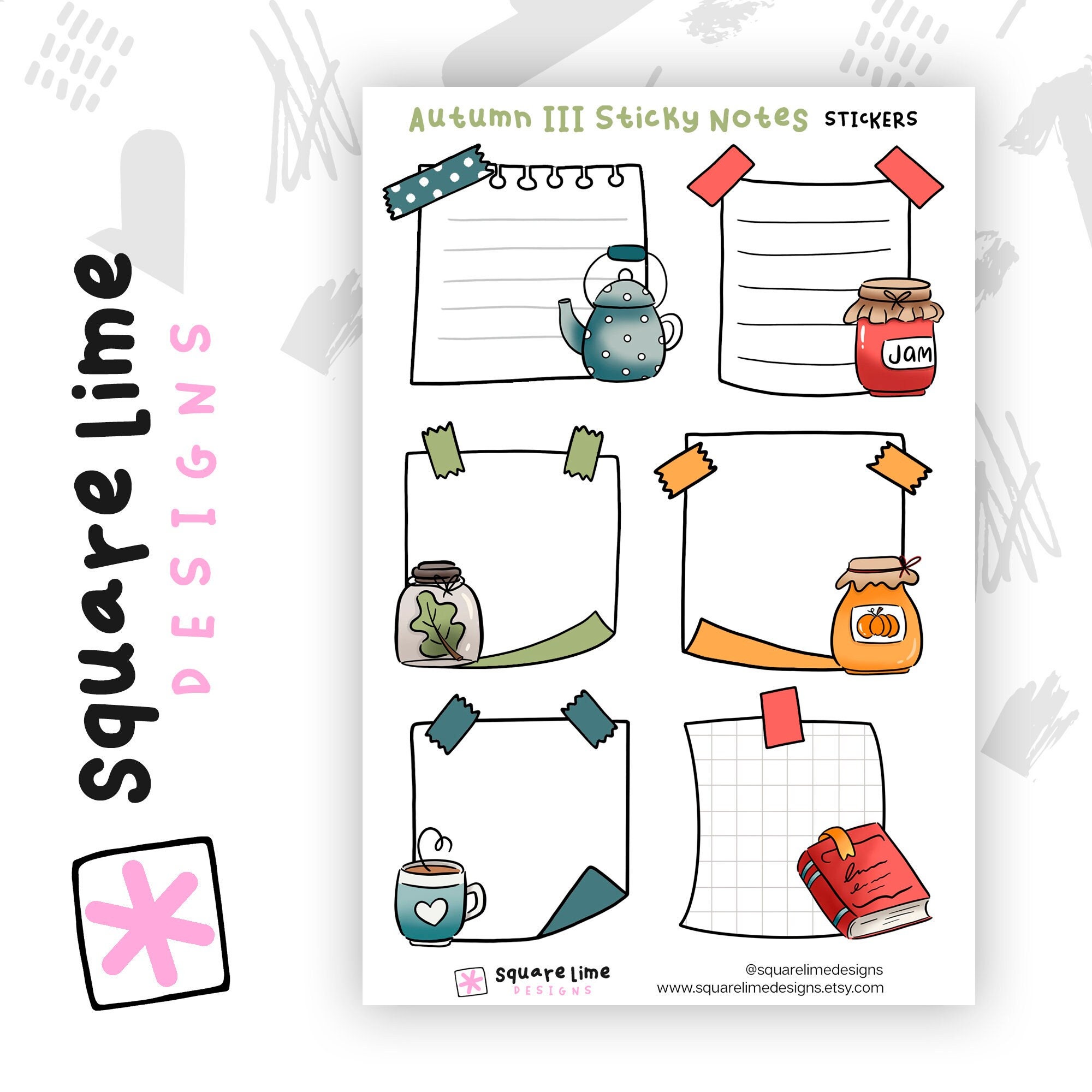 Sticky Notes Stickers - Autumn #3 — Square Lime Designs