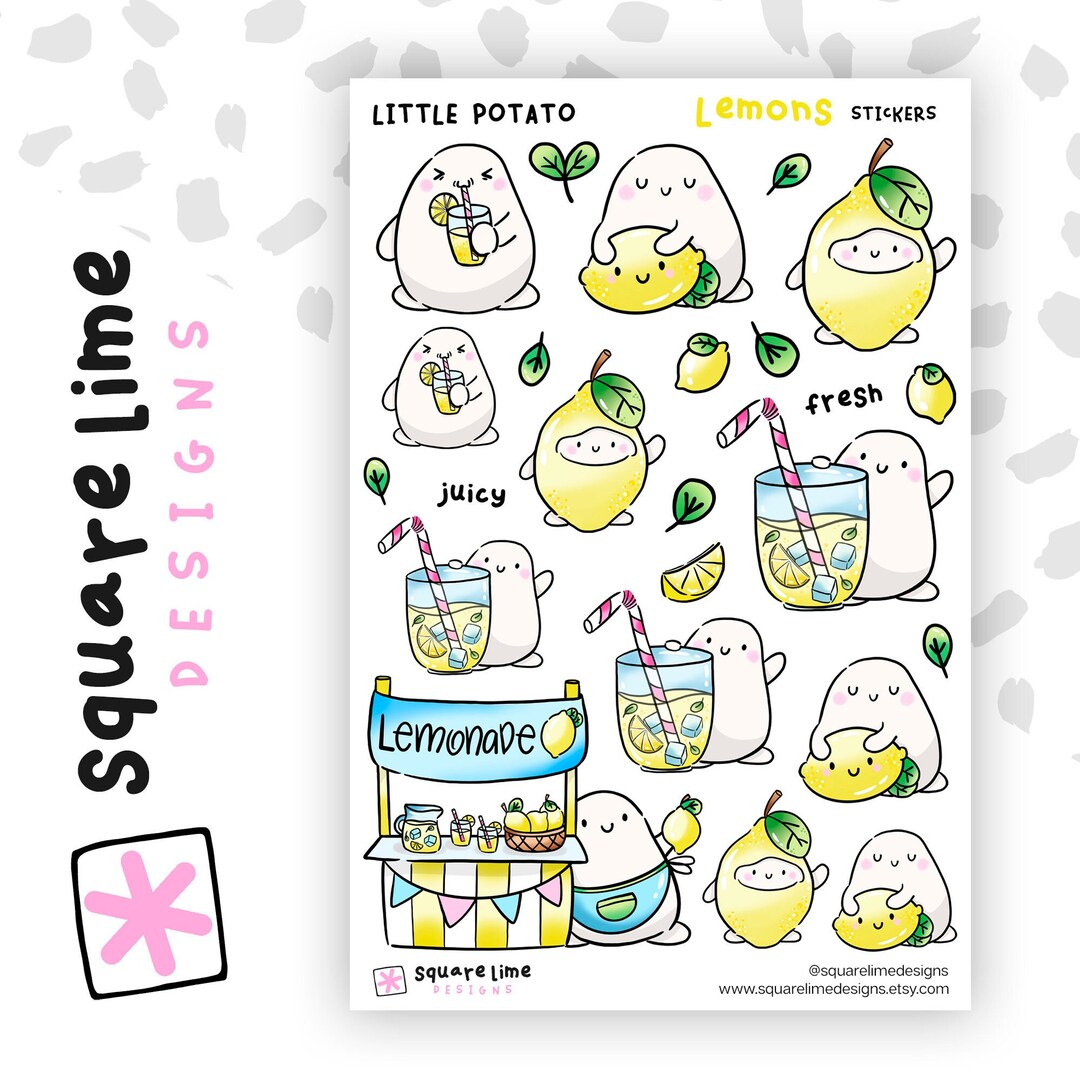 Lemons Themed Stickers Featuring Little Potato Yellow Lemon, Fresh ...