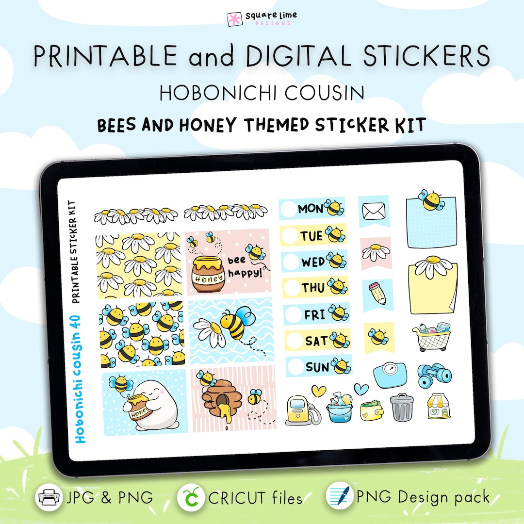 Bees and Honey Themed Stickers - Printable & Digital Hobonichi Cousin ...