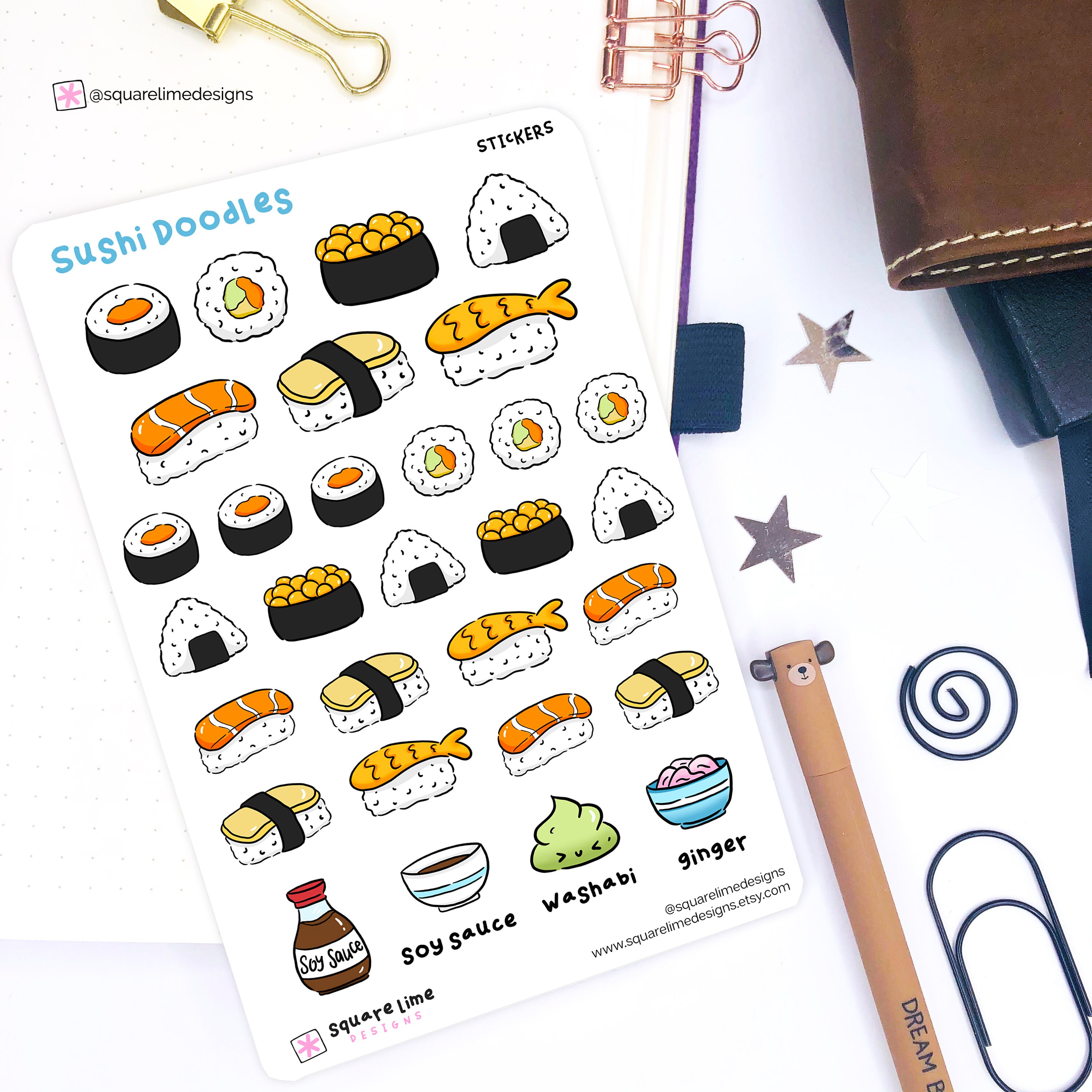 SUSHI DOODLES - Printable Stickers — Square Lime Designs