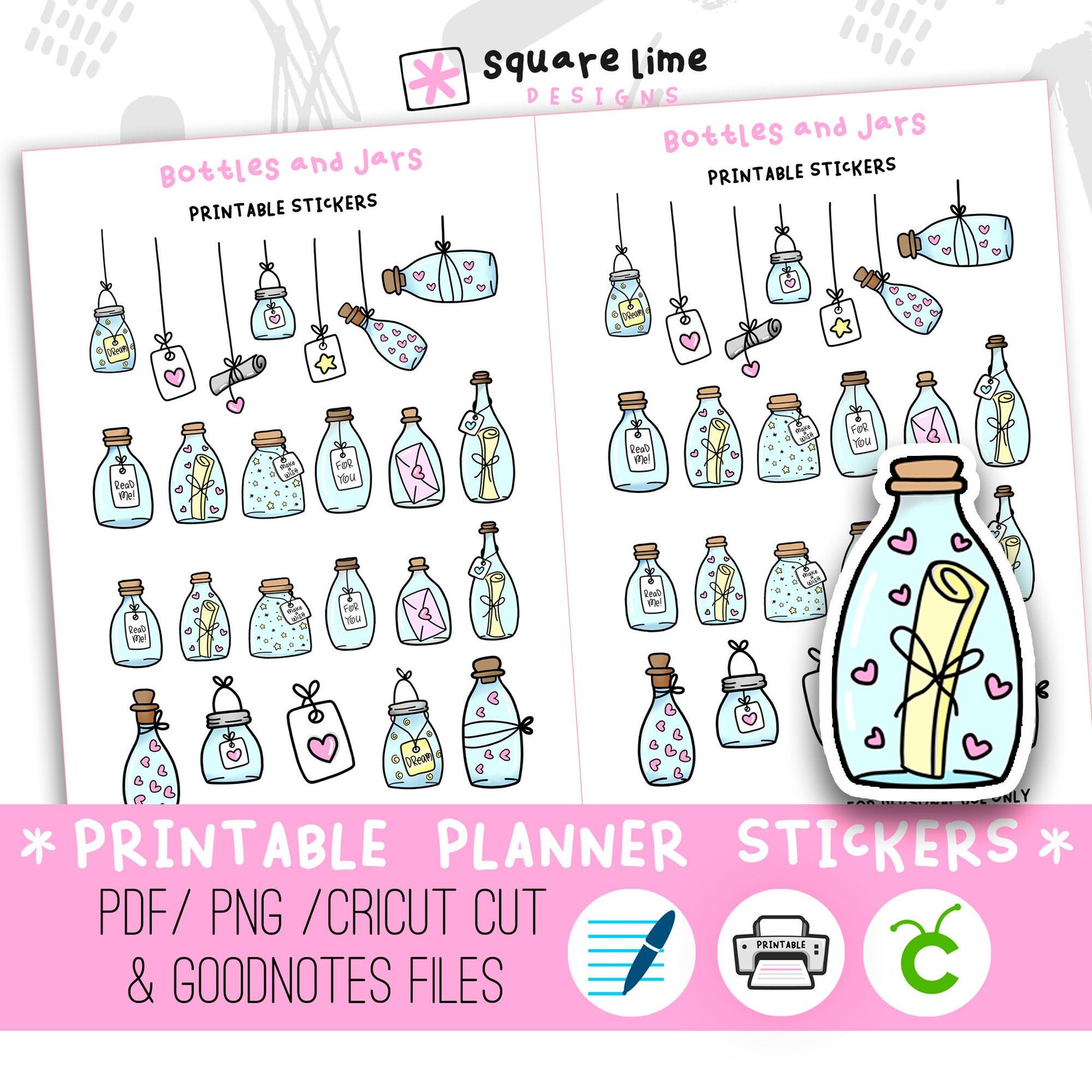 Message in a Bottle Printable Stickers Digital Stickers - Etsy