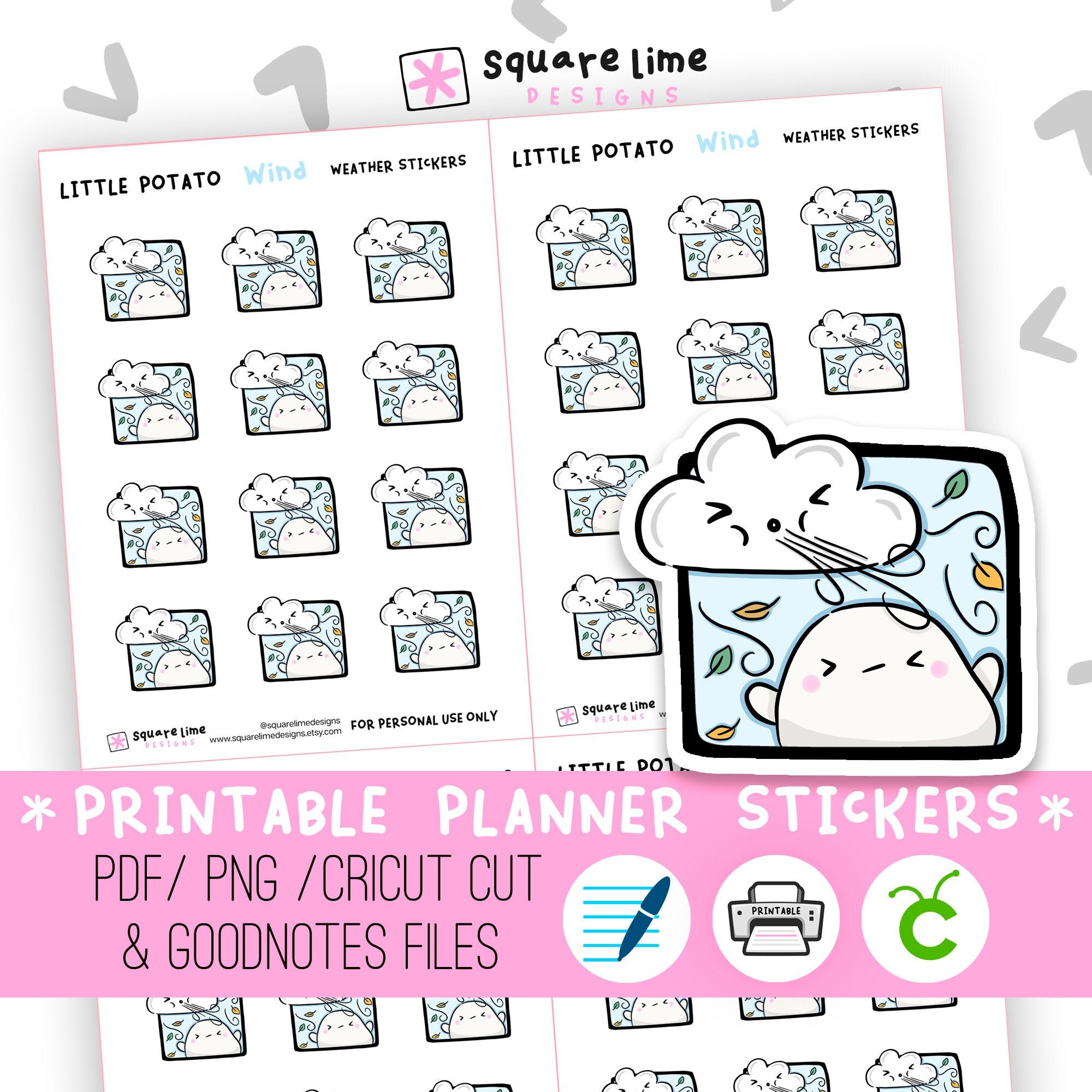 Wind Icon Printable Stickers Featuring Little Potato Weather | Etsy