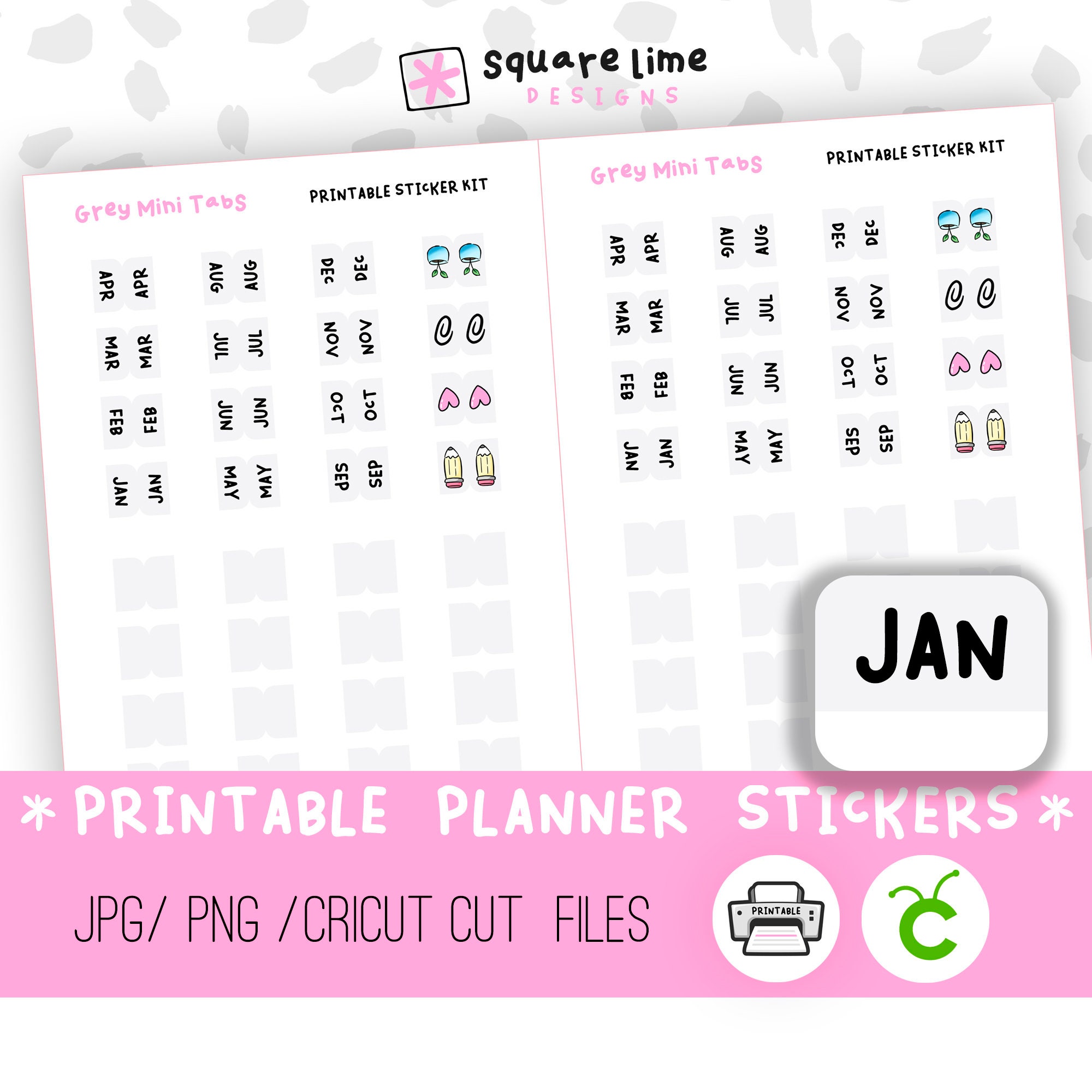 GREY Mini Divider Tabs - Printable Stickers — Square Lime Designs