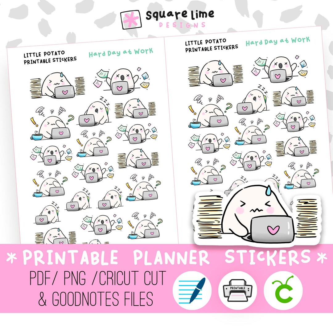 Hard Day at Work Printable Stickers Featuring Little Potato, Busy Day ...