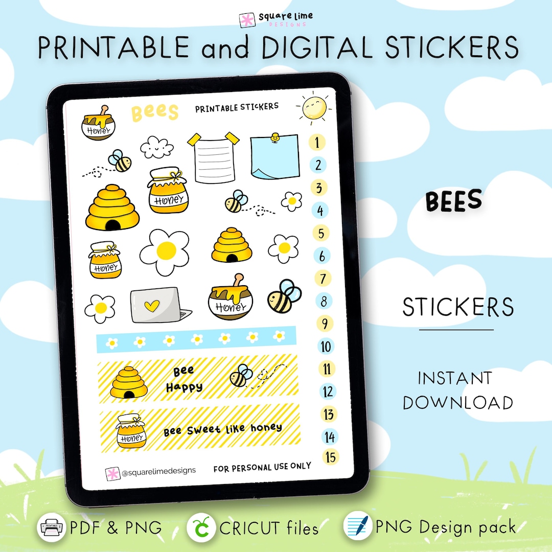 Bees Stickers – Spring Doodles - Printable and Digital Stickers – PDF ...