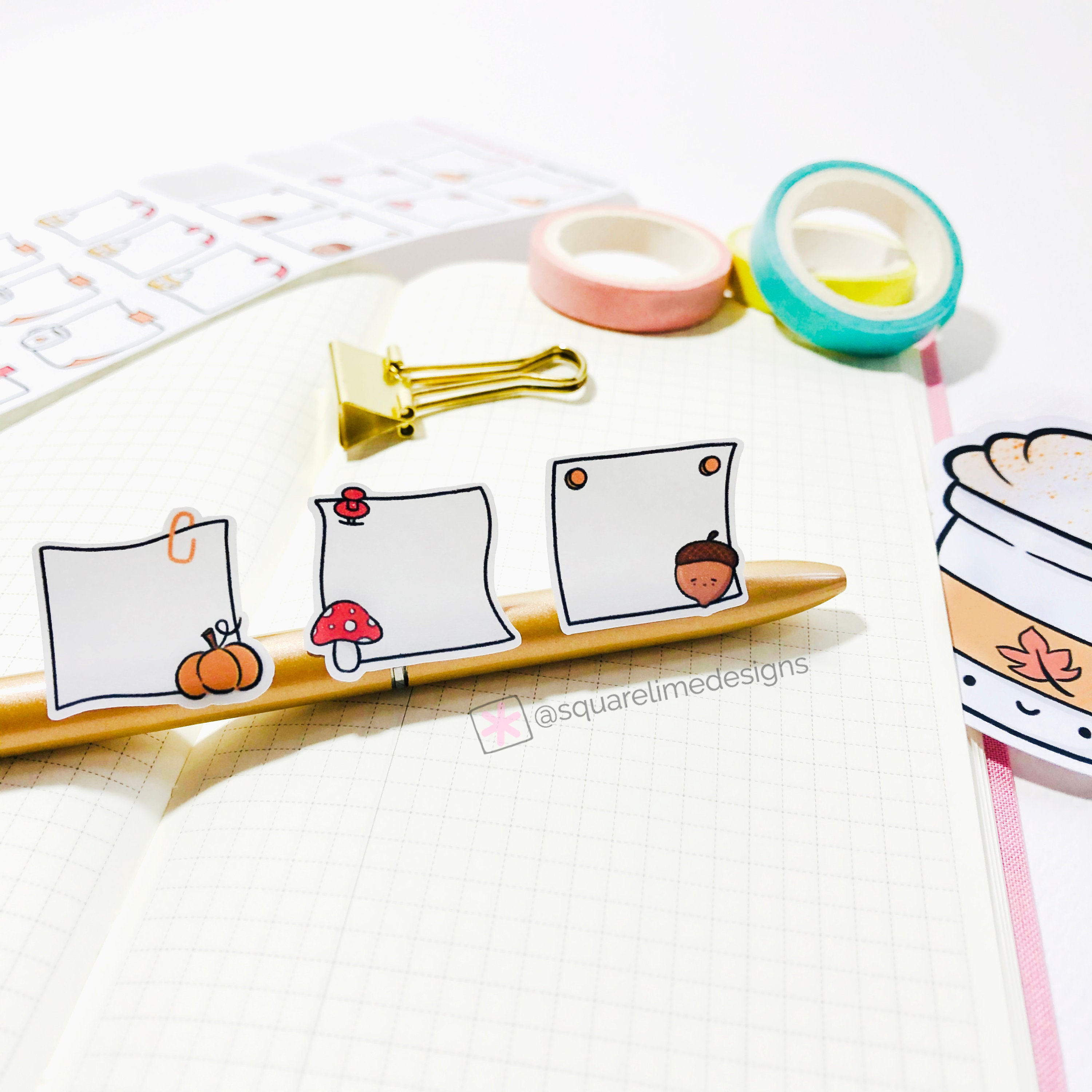 Sticky Notes Printable Stickers with Autumn Doodles — Square Lime Designs