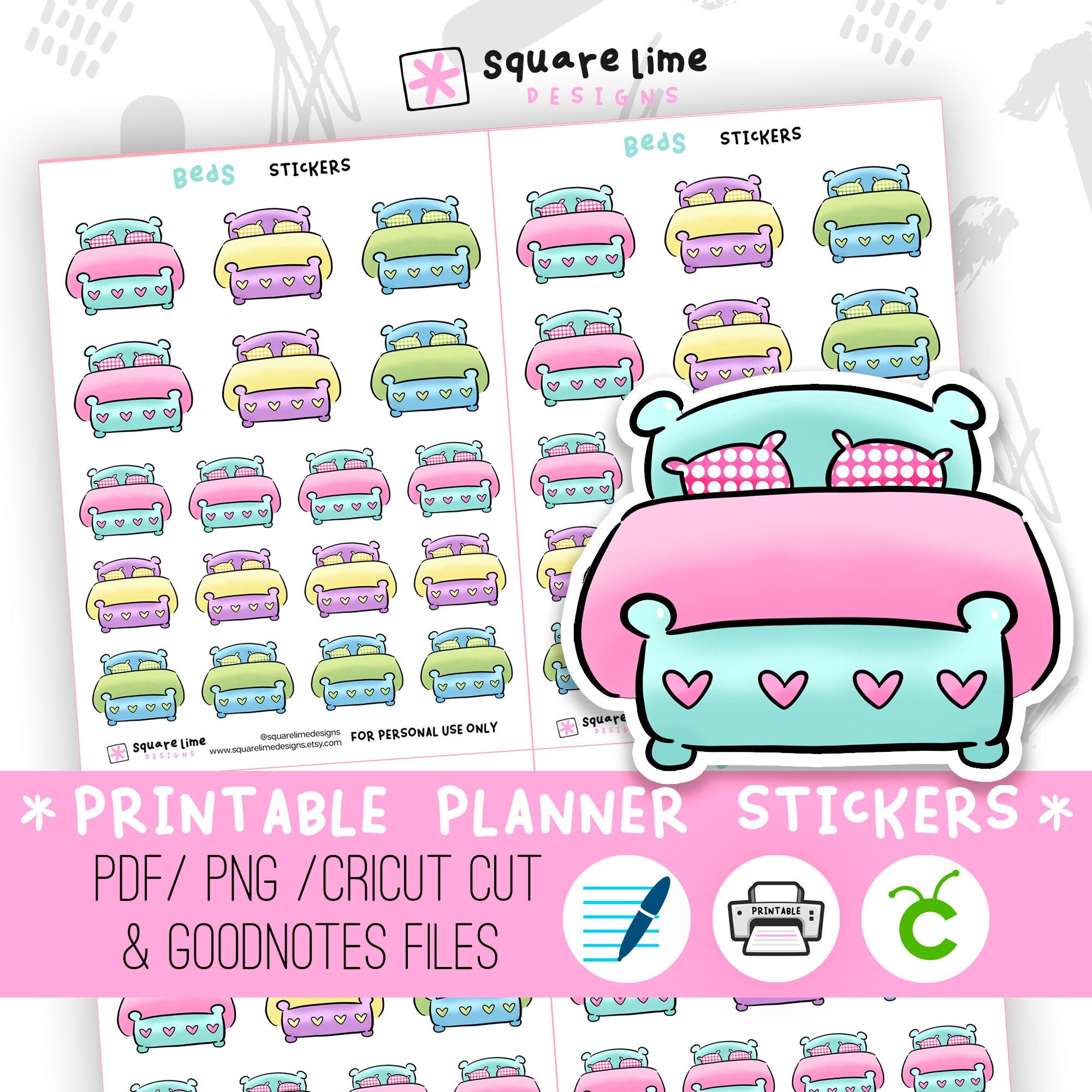 Beds Printable Stickers Digital Stickers PNG Cricut and | Etsy