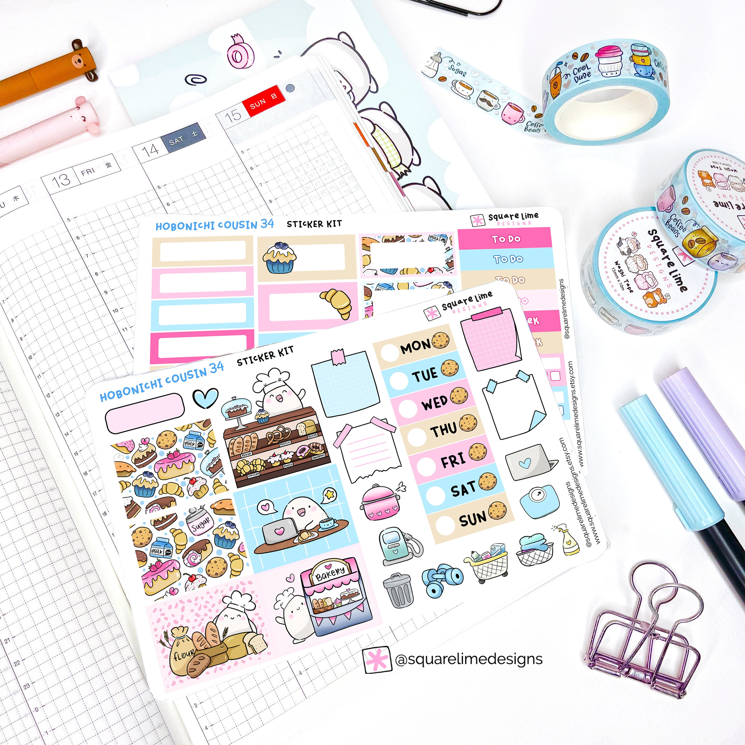 BAKERY Hobonichi Cousin #34 - Printable Sticker Kit — Square Lime Designs