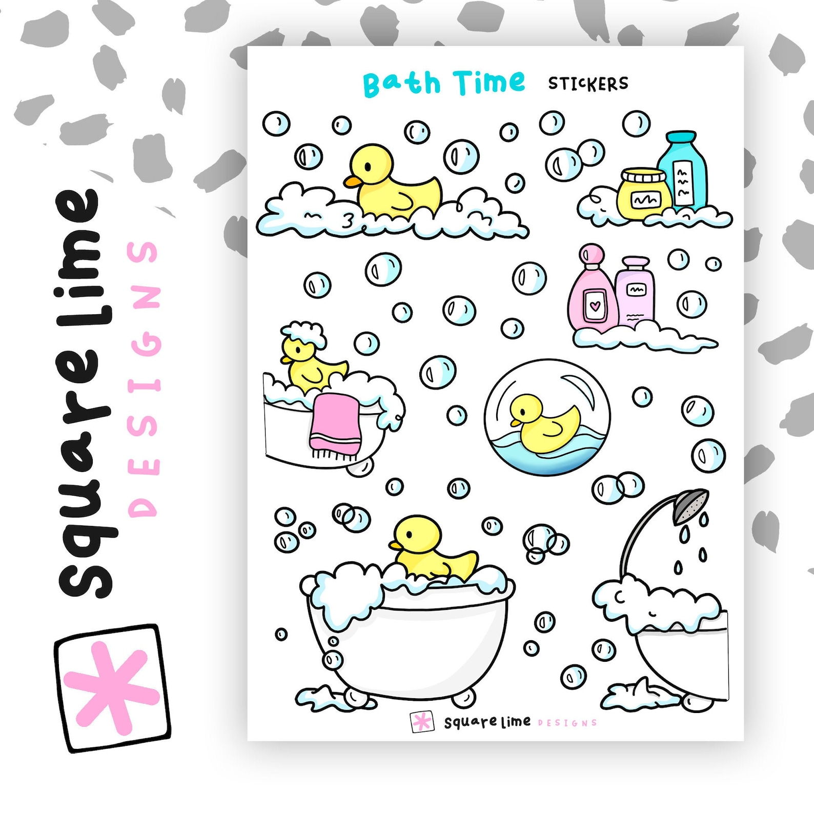 Bath Time Stickers Rubber Duck Hand Drawn Planner Stickers | Etsy