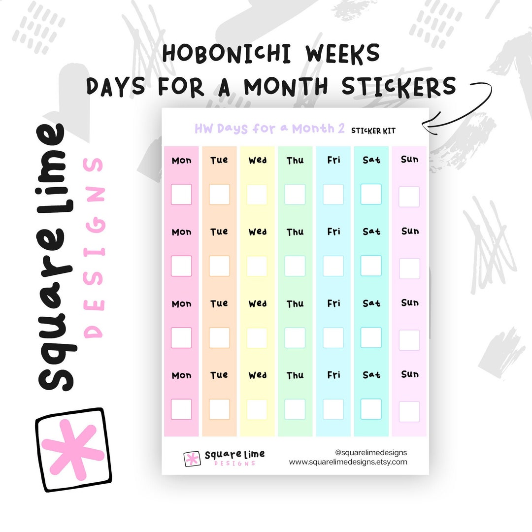 HW Days for a Month Stickers 2 - Hobonichi Weeks Stickers - Square Lime ...